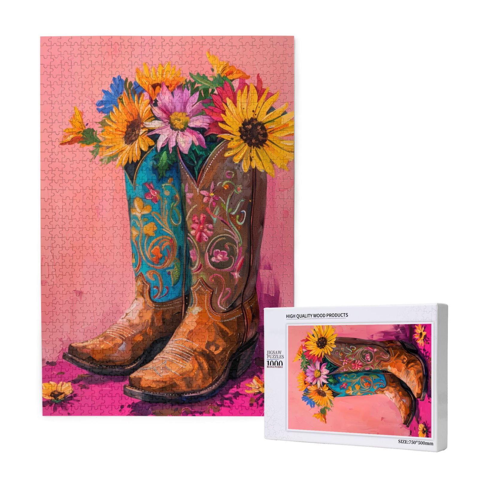 Naloa Cowboy Boots With Flowers Custom Puzzles Personalized Puzzle 1000 ...
