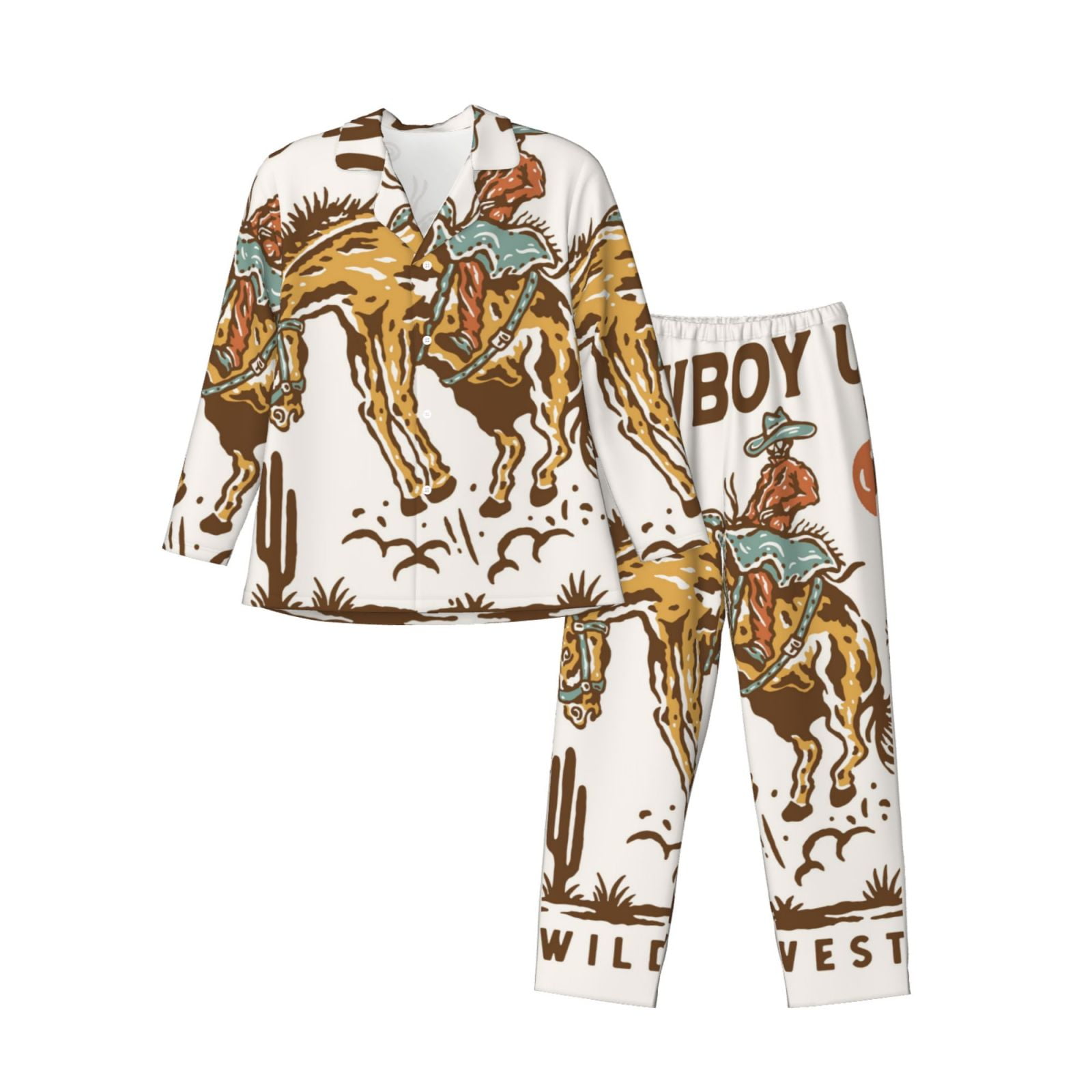 Naloa Cowboy Up Vintage Wild West Men’s Pajamas Set - Long Sleeve ...