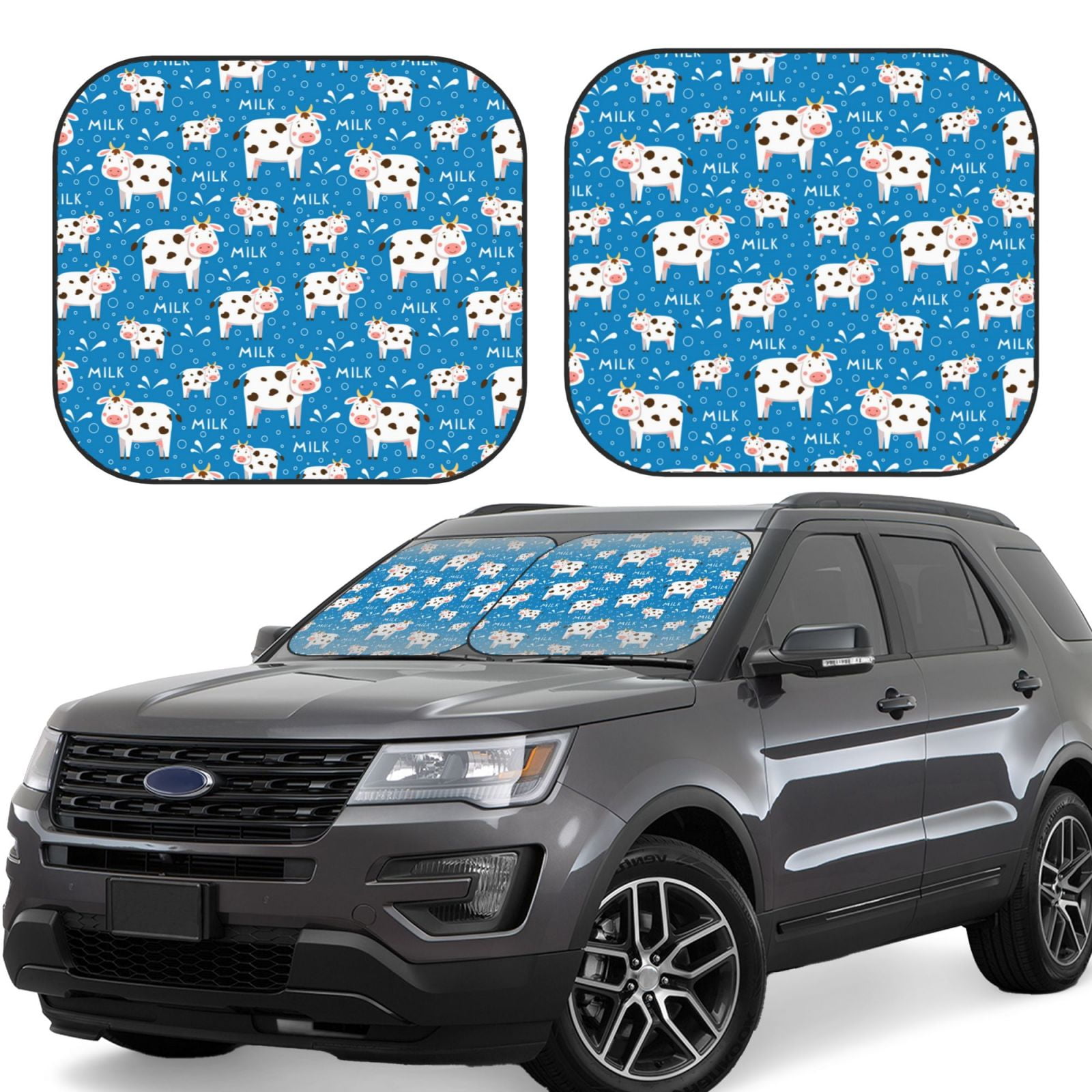 Naloa Cows Milk Print 2-Piece Windshield Sunshade,Foldable Car Front ...