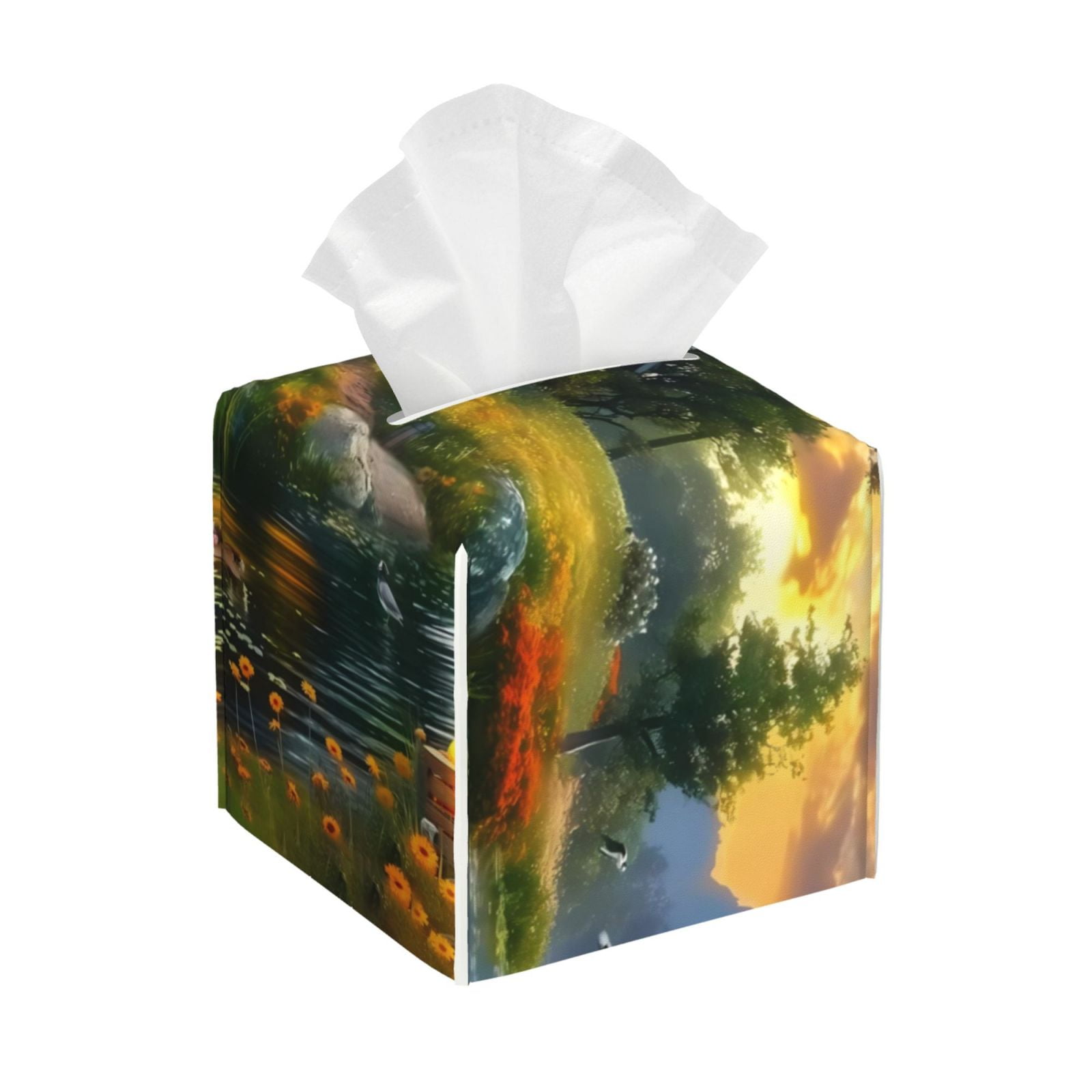 Naloa Cozy Cottage Lakeside Sunset Tissue Box Cover Leather Tissue ...