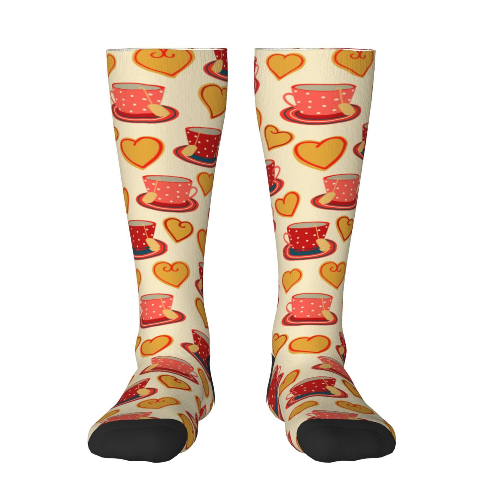 Naloa Cups of Tea Thigh High Socks Extra Long Stretchy Sock Women Over ...