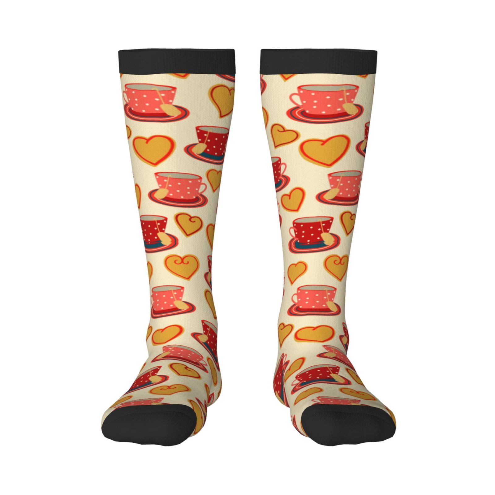 Naloa Cups of Tea Thigh High Socks Extra Long Stretchy Sock Women Over ...