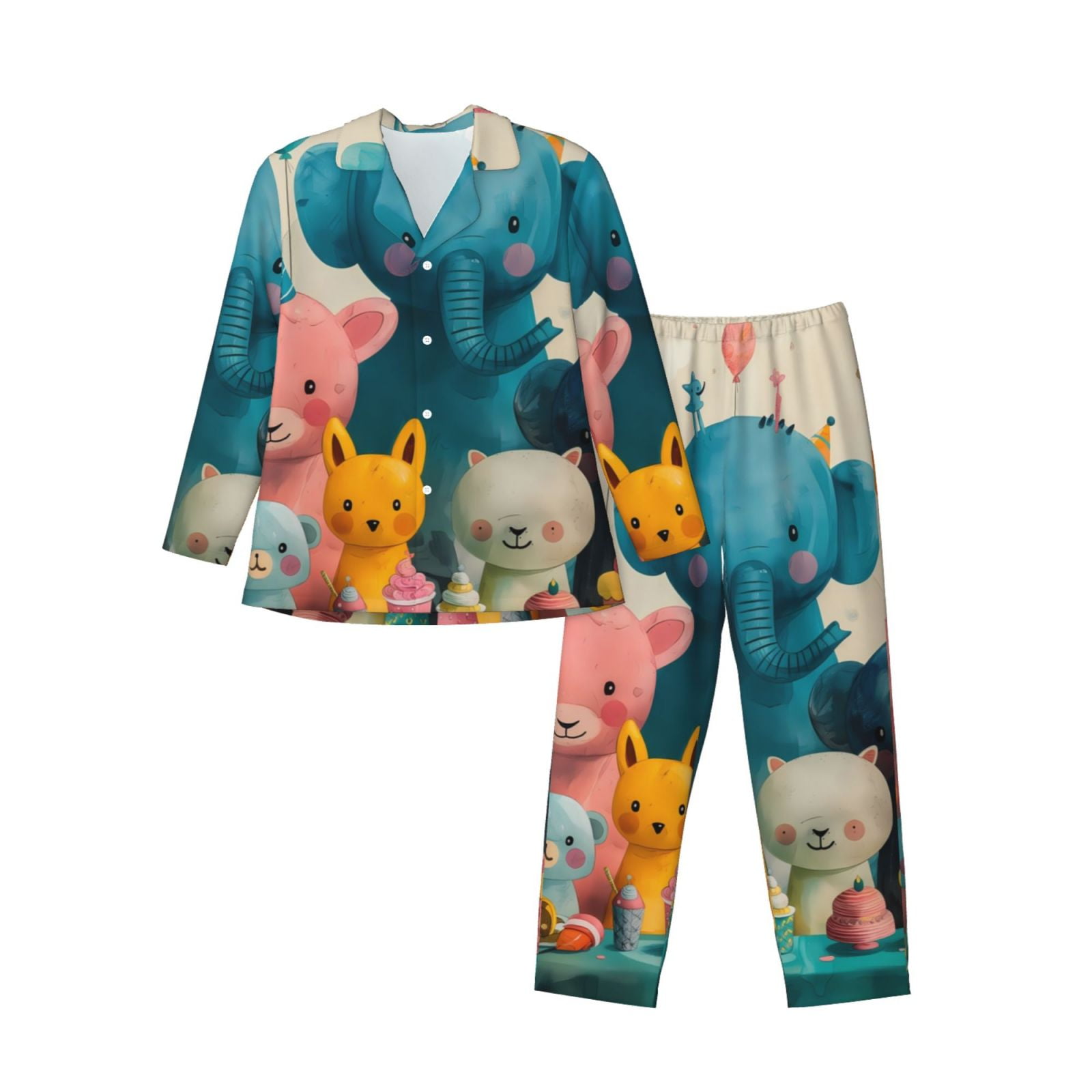 Naloa Cute Animal Party Men’s Pajamas Set - Long Sleeve Button Down ...