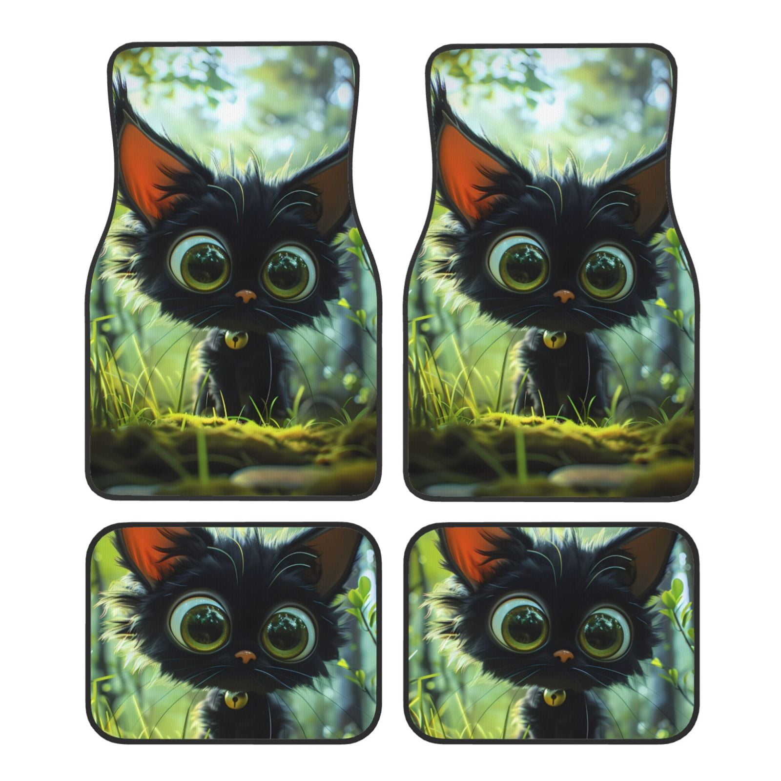 Naloa Cute Big-Eyed Black Cat Car Foot Mat Set of 4 Pieces - Universal ...