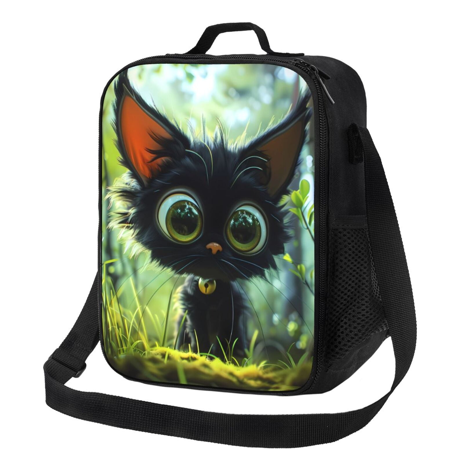 Naloa Cute Big-Eyed Black Cat Lunch box Lunch bag for men women Large ...