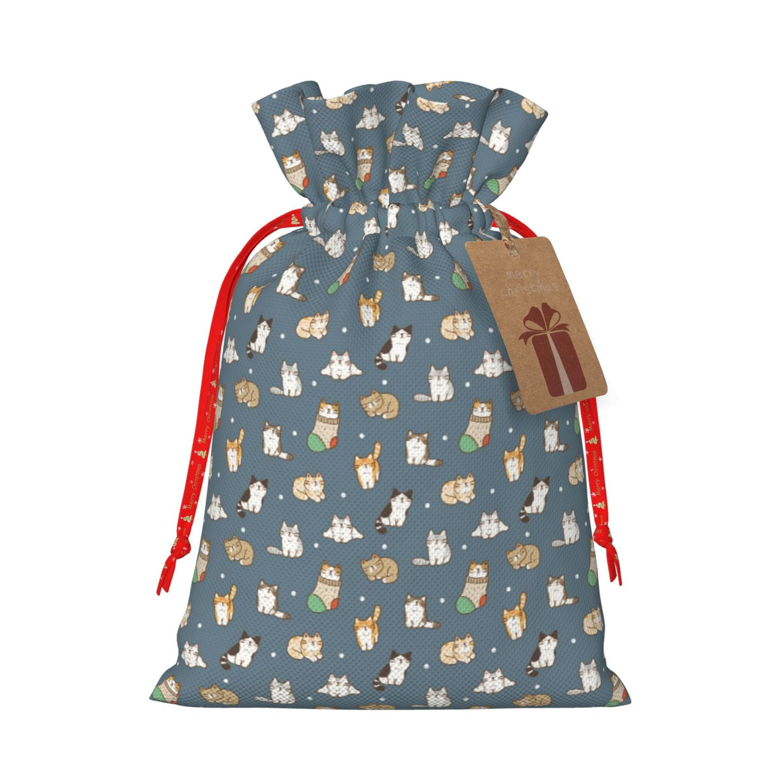 Naloa Cute Cats And Dogs Drawstring Christmas Bags, 3D Xmas Gift Bags ...