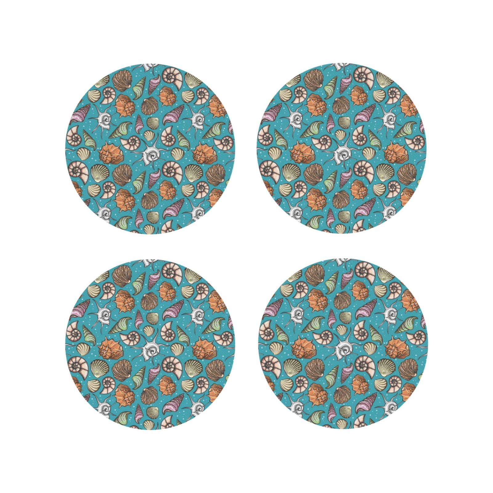 Naloa Cute Conch Leather Coasters for Drinks, Durable Drink Coasters 4 ...