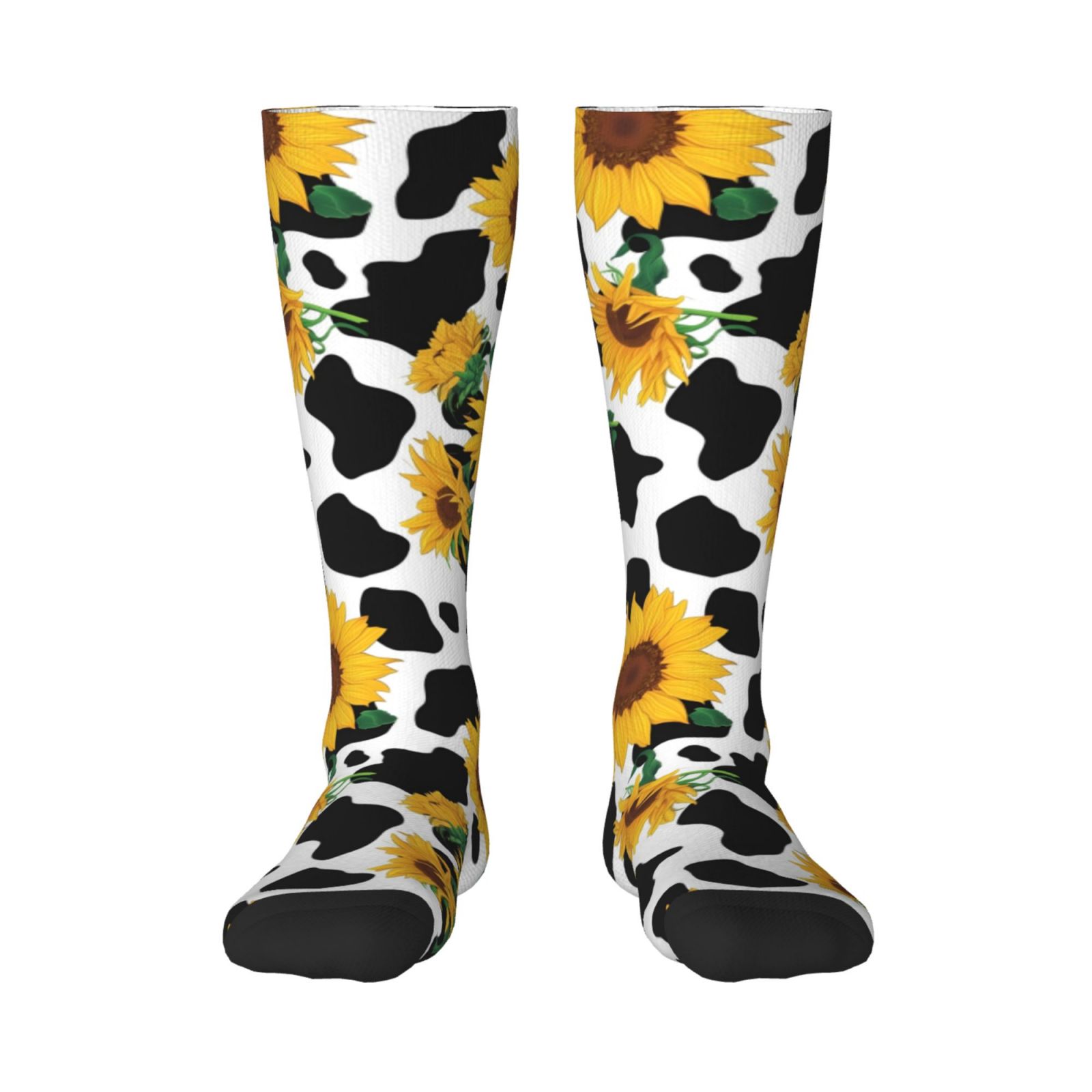 Naloa Cute Cow Print Sunflower A Thigh High Socks Extra Long Stretchy ...
