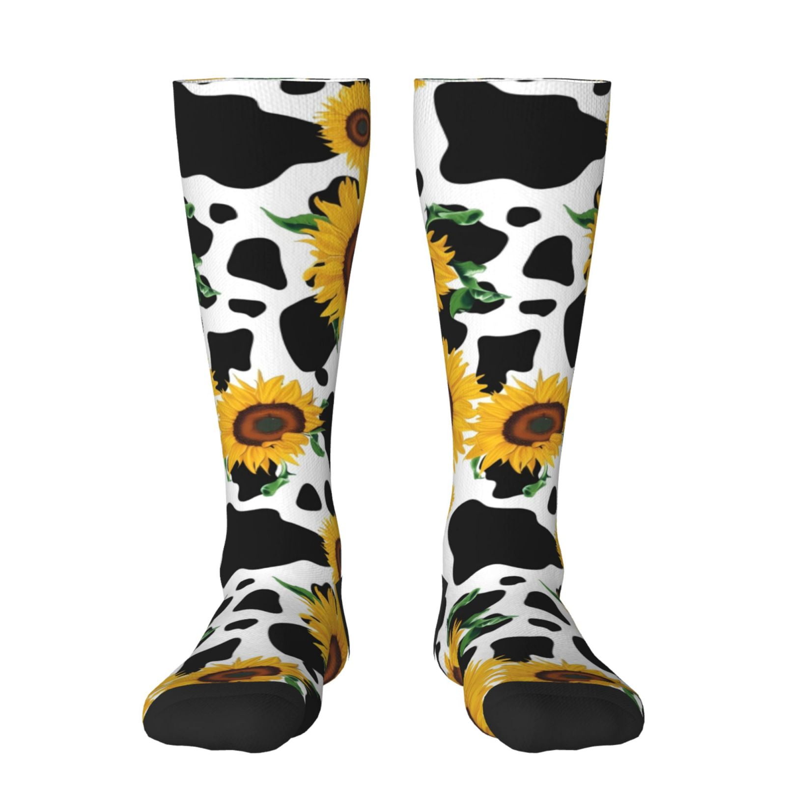 Naloa Cute Cow Print Sunflower D Thigh High Socks Extra Long Stretchy ...