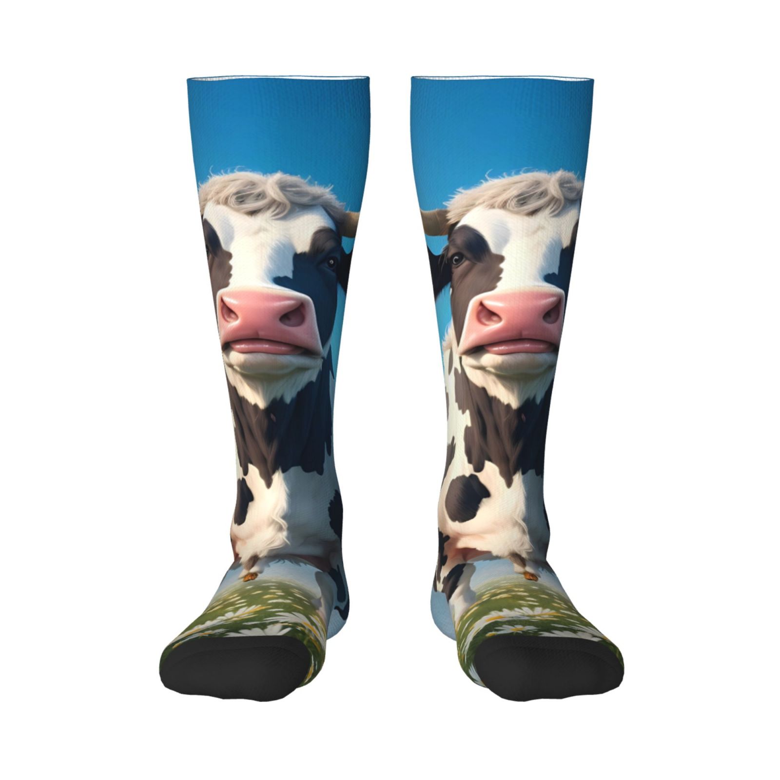 Naloa Cute Daisy Cow A Thigh High Socks Extra Long Stretchy Sock Women ...