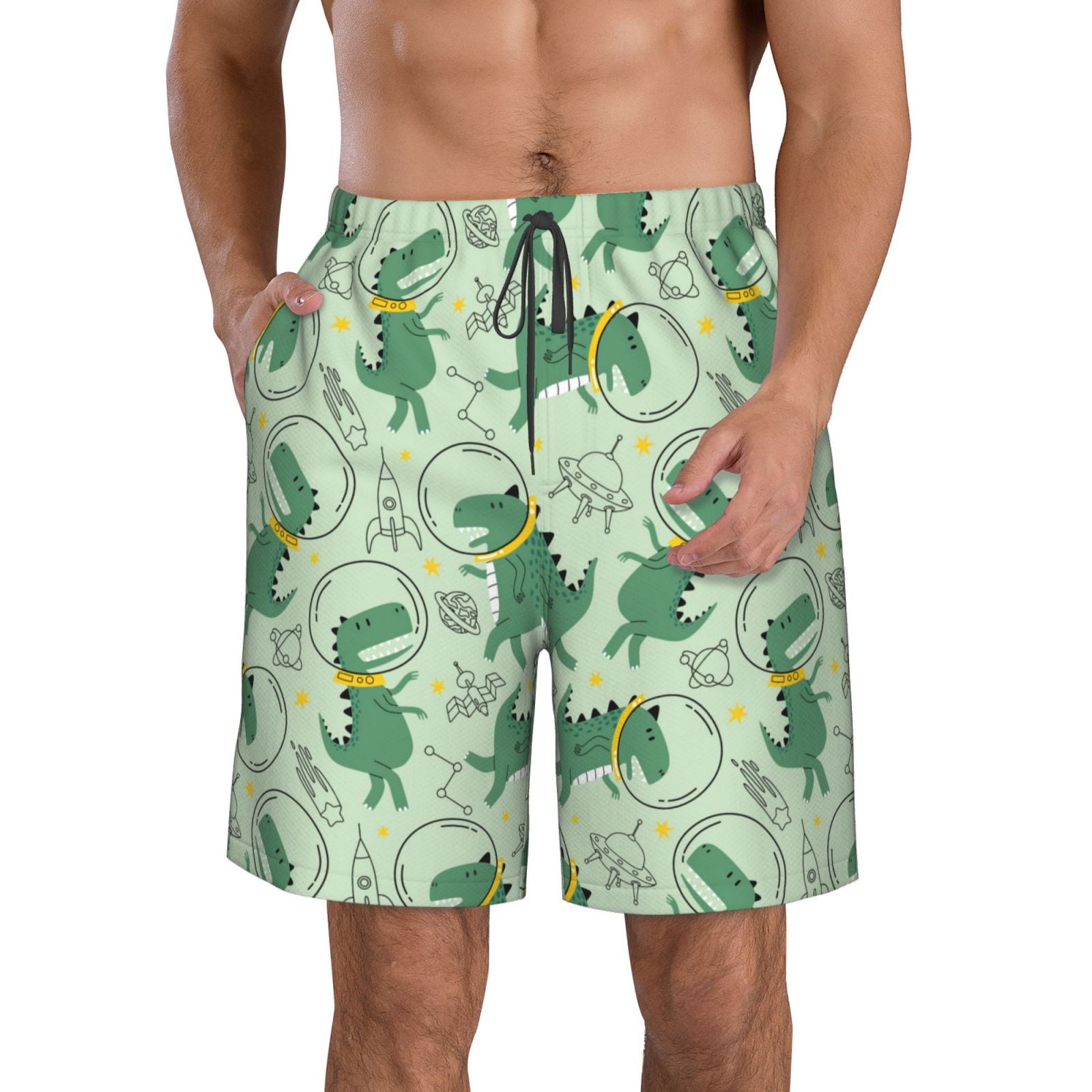 Naloa Cute Dinosaurs in Space Men's Beach Shorts, Surfing shorts, Swim ...