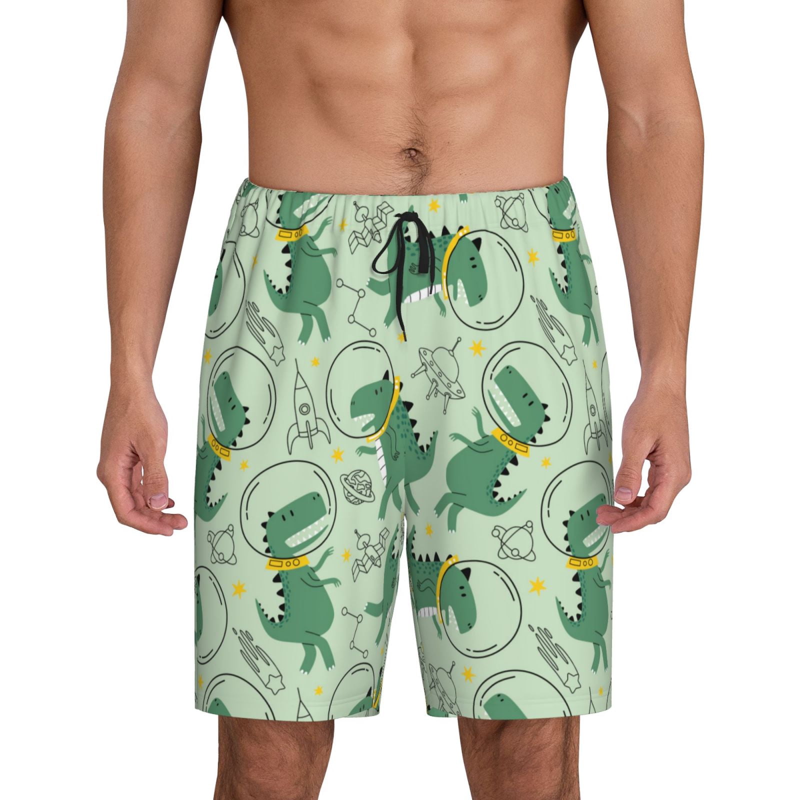 Naloa Cute Dinosaurs in Space Men's Short Pajama Pants, Lounge Comfort ...