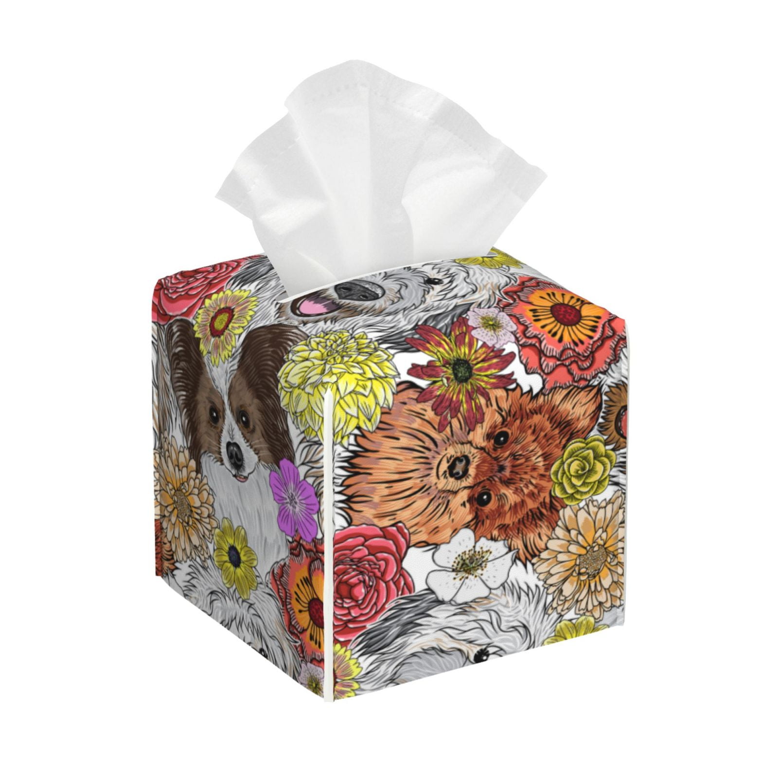 Naloa Cute Dogs Puppy Tissue Box Cover Leather Tissue Holder Square ...