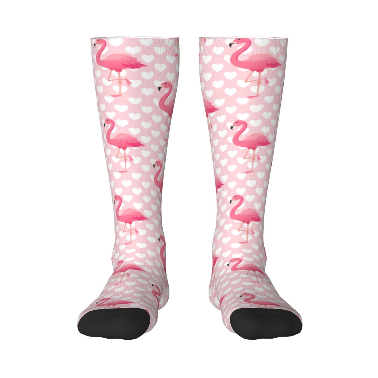Naloa Cute Flamingo with Heart Thigh High Socks Extra Long Stretchy ...