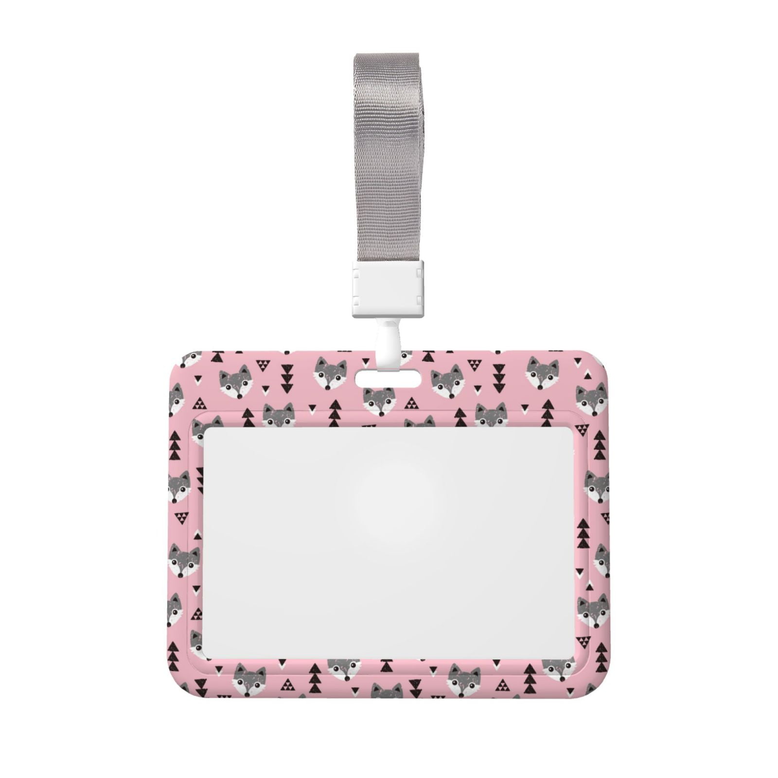 Naloa Cute Fox Pink Tree Card Badge Holder Work Badge Sleeve for Office ...