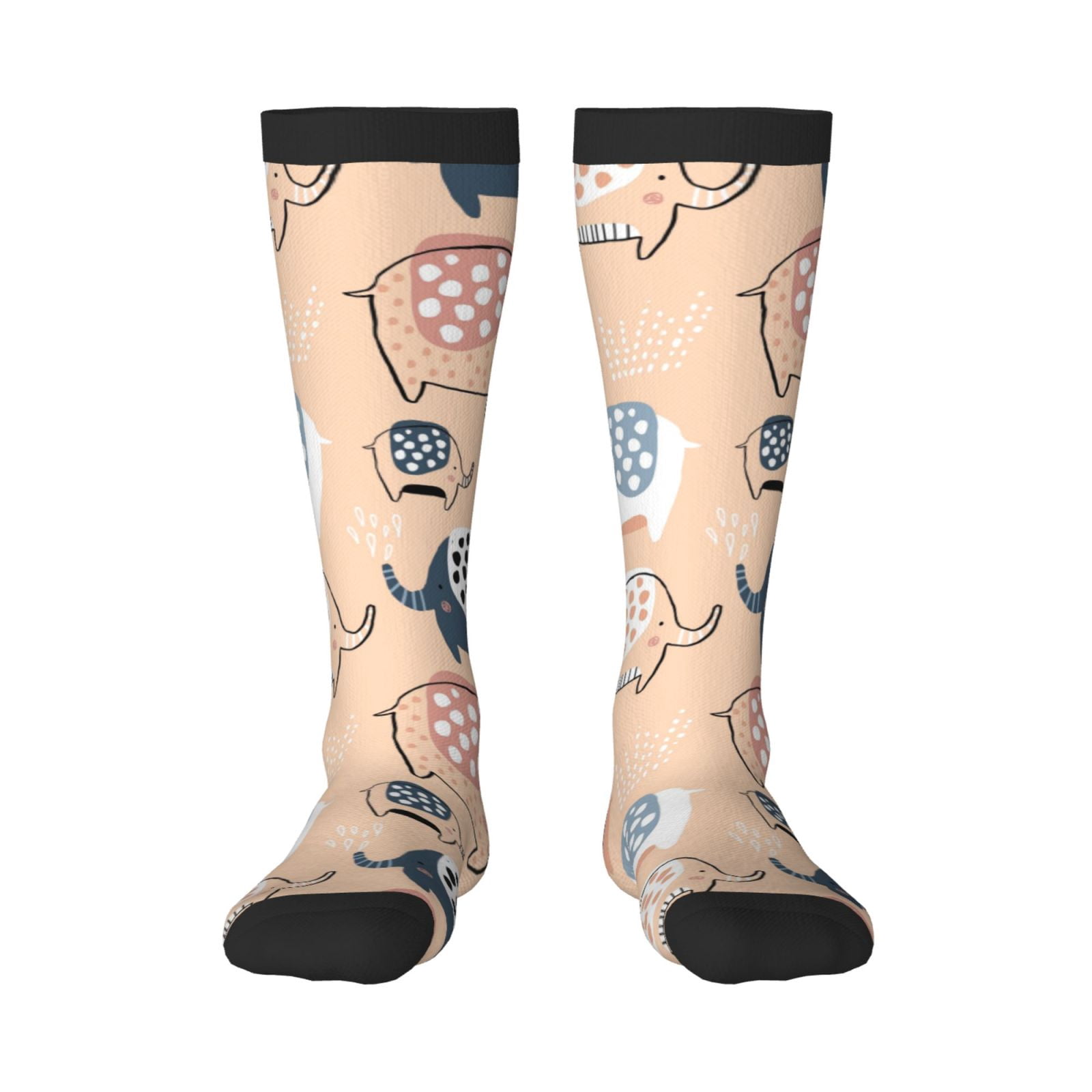 Naloa Cute Ink Drawn Elephants Thigh High Socks Extra Long Stretchy ...