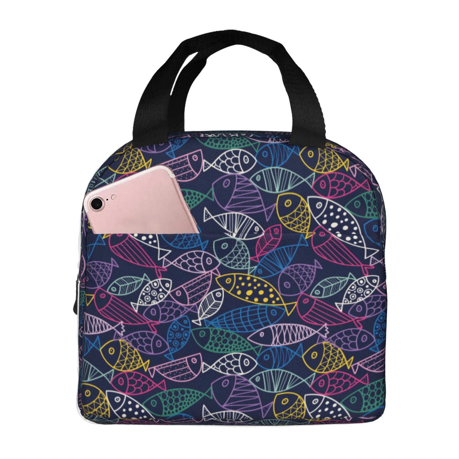 Naloa Cute Line Fish Print Lunch Box for Women Men,Insulated Lunch Bag ...