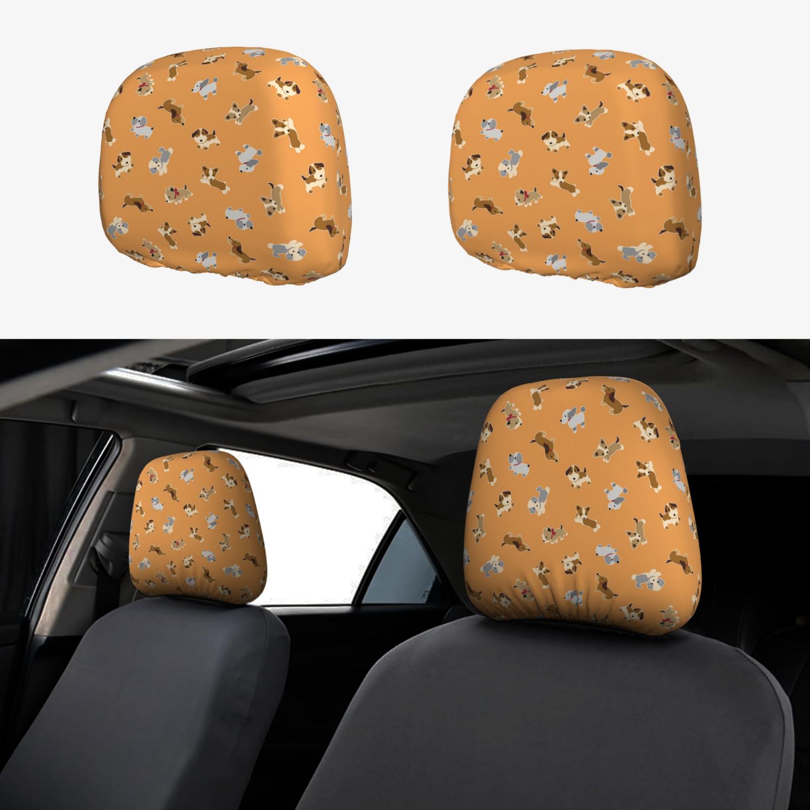 Naloa Cute Puppy J Print 2 PCS Car All-Inclusive Headrest Cover,Seat ...