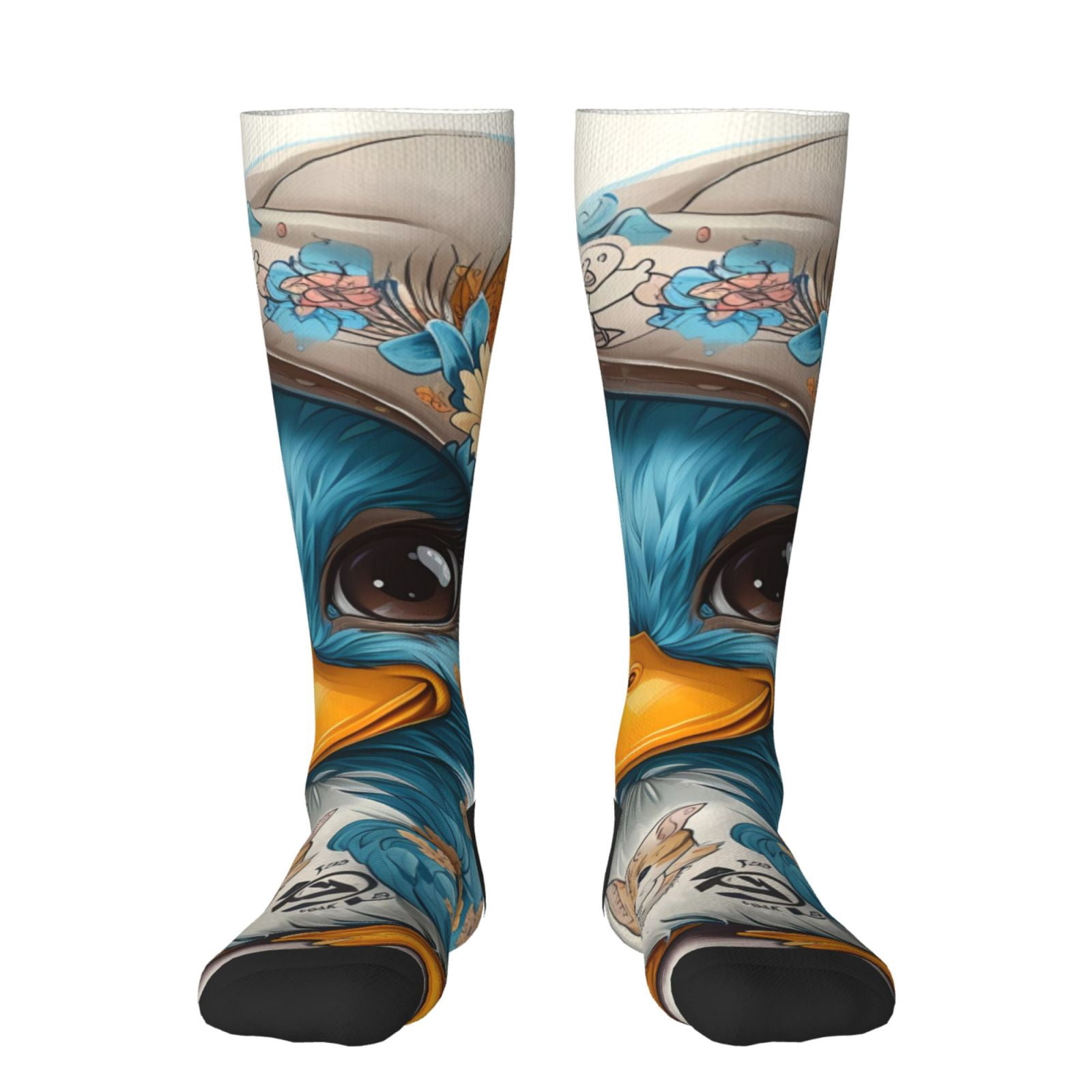 Naloa Cute Sunflower Blue Duck Thigh High Socks Extra Long Stretchy ...