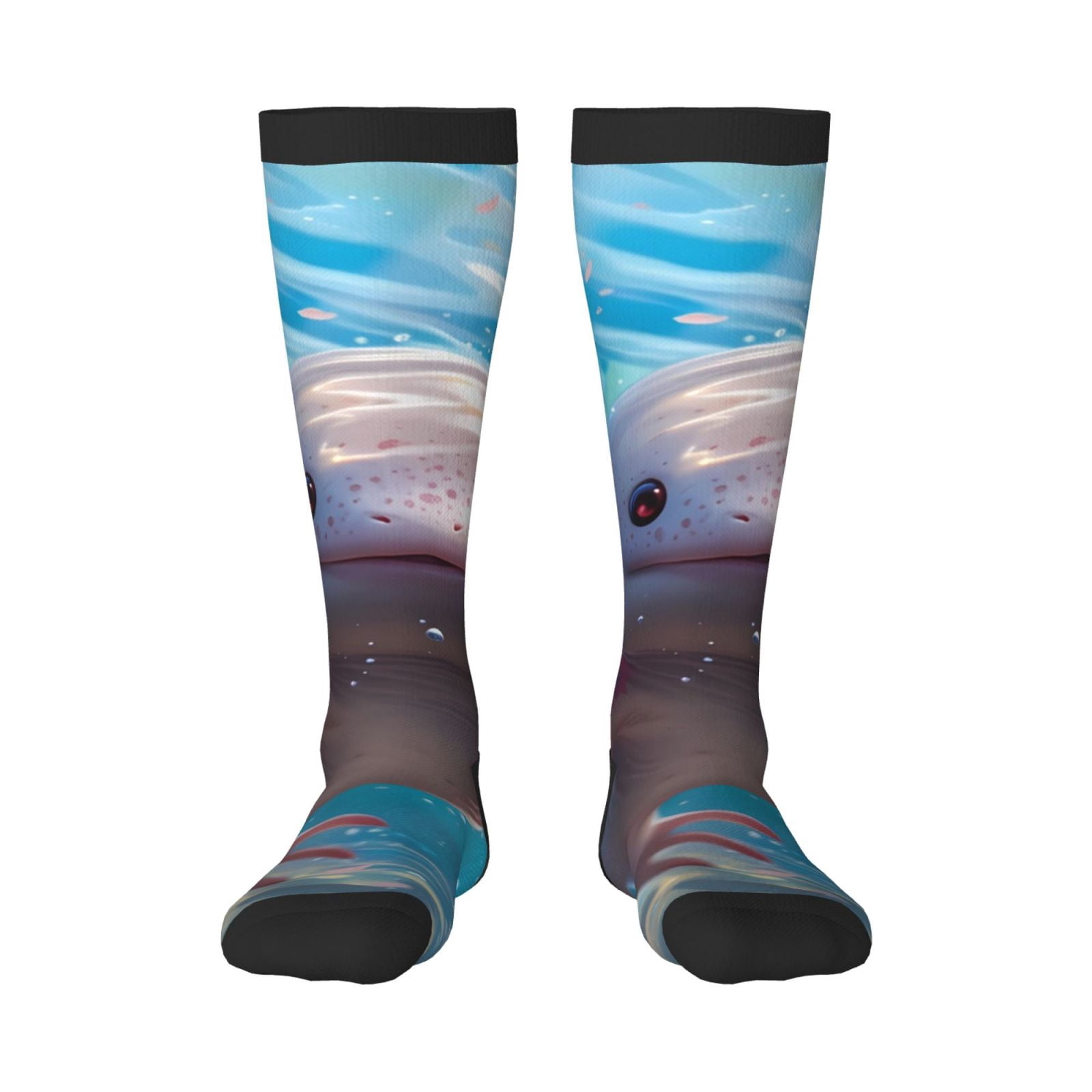 Naloa Cute Underwater Axolotl Thigh High Socks Extra Long Stretchy Sock ...