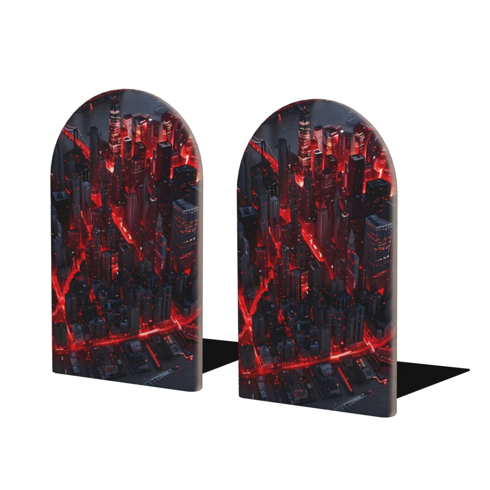Naloa Cyberpunk Cityscape Lights Wood Non-Skid Bookend for Shelves,Book ...