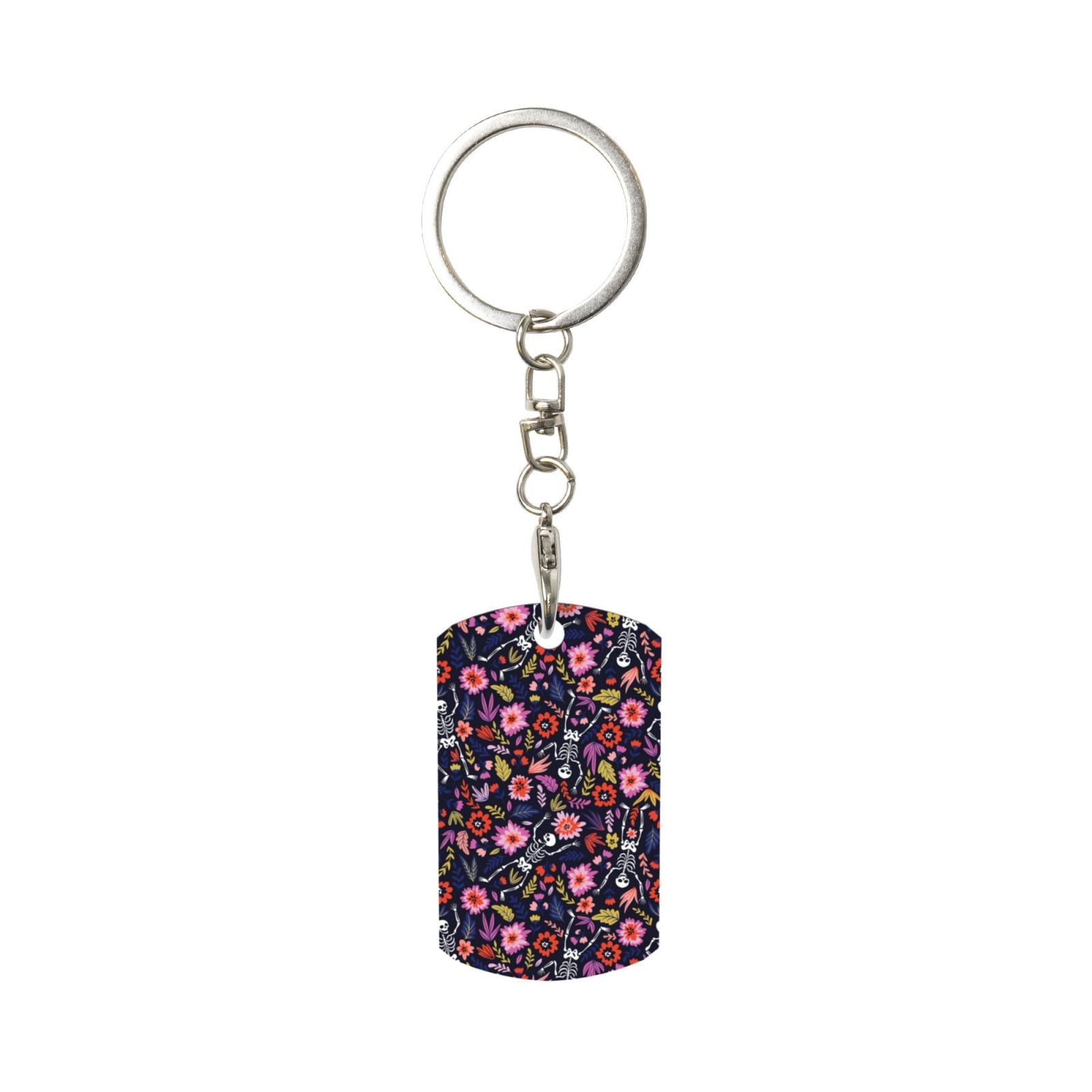 Naloa Dancing Skeletons Floral Garden Print Keyfob with Split Key Ring ...
