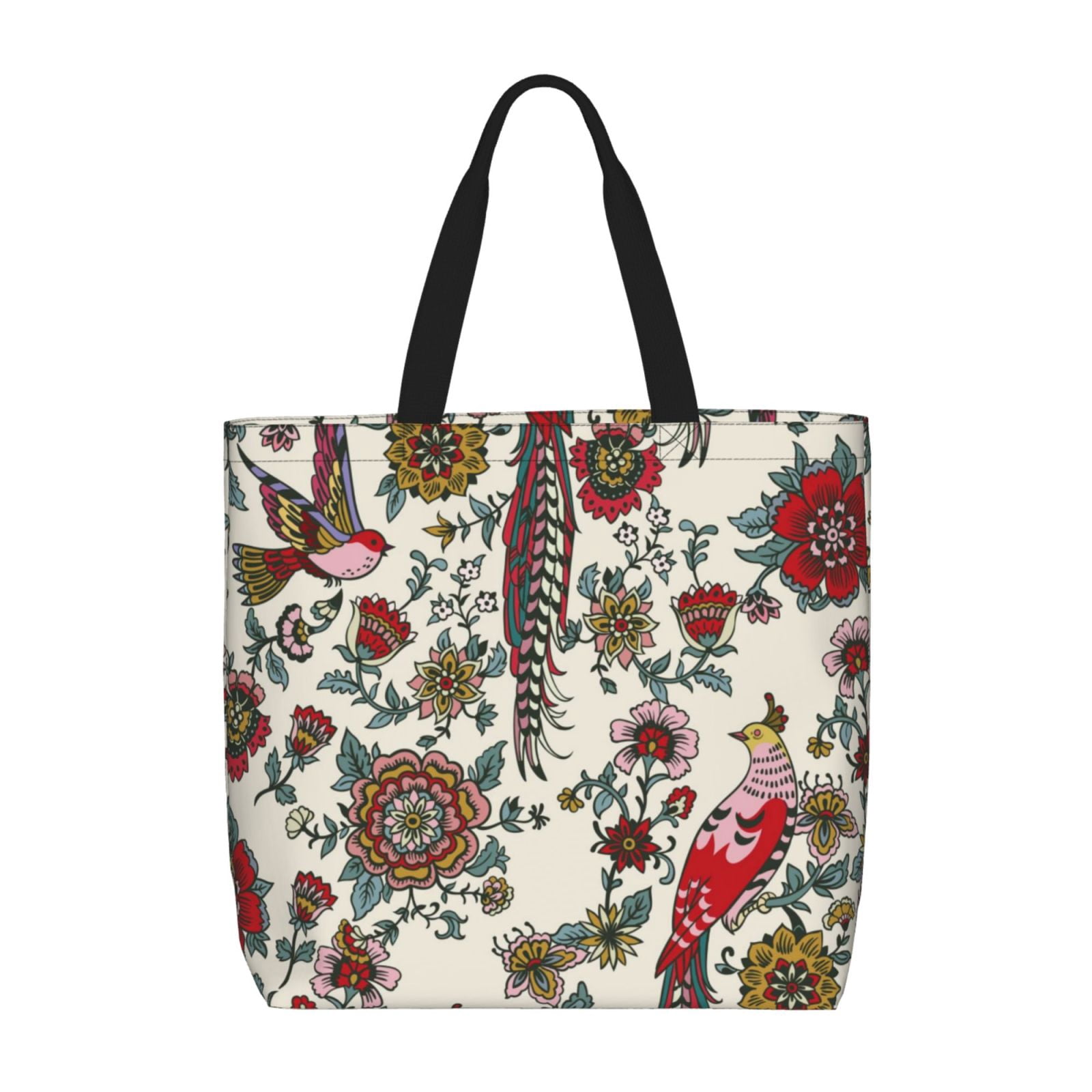 Naloa Dark Enchanted Flowers And Birds Tote Bag for Women, Foldable ...