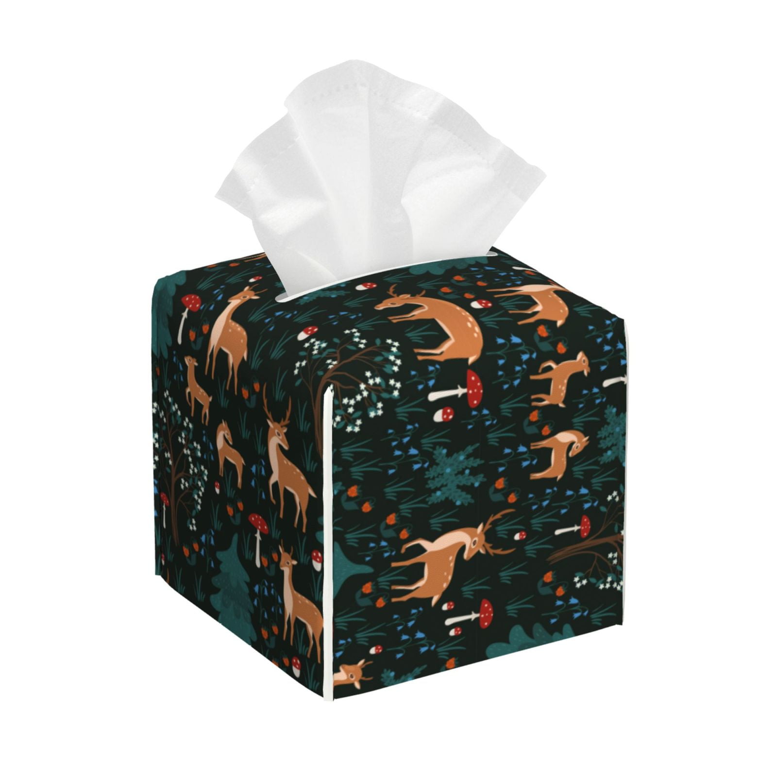 Naloa Deers In The Forest Tissue Box Cover Leather Tissue Holder Square ...
