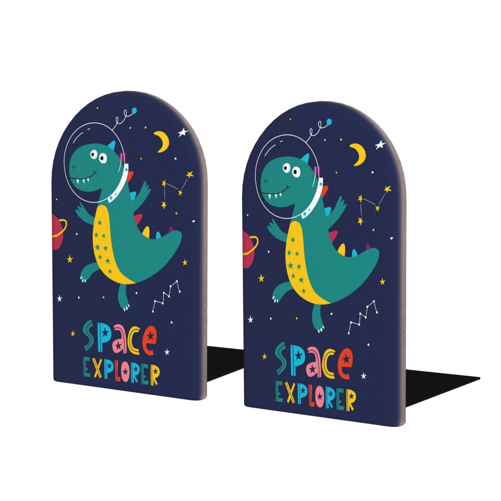 Naloa Dinosau Space Explorer Wood Non-Skid Bookend for Shelves,Book ...