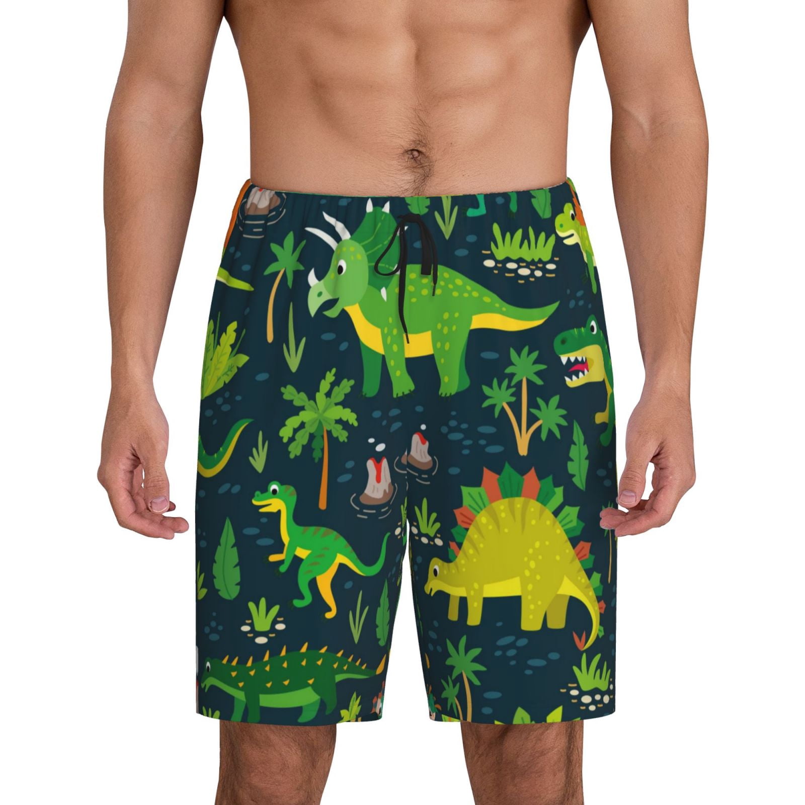 Naloa Dinosaurs and Flowers Men's Short Pajama Pants, Lounge Comfort ...
