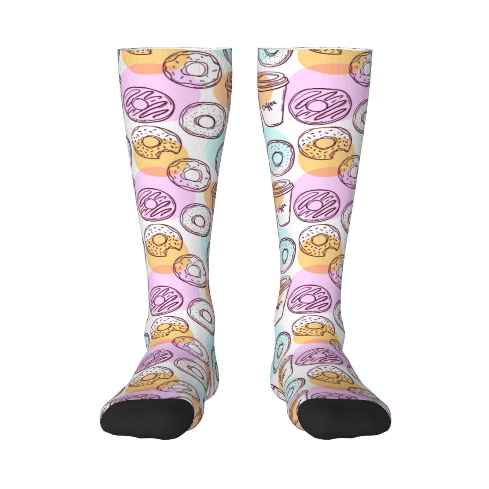 Naloa Donuts and Coffee Thigh High Socks Extra Long Stretchy Sock Women ...