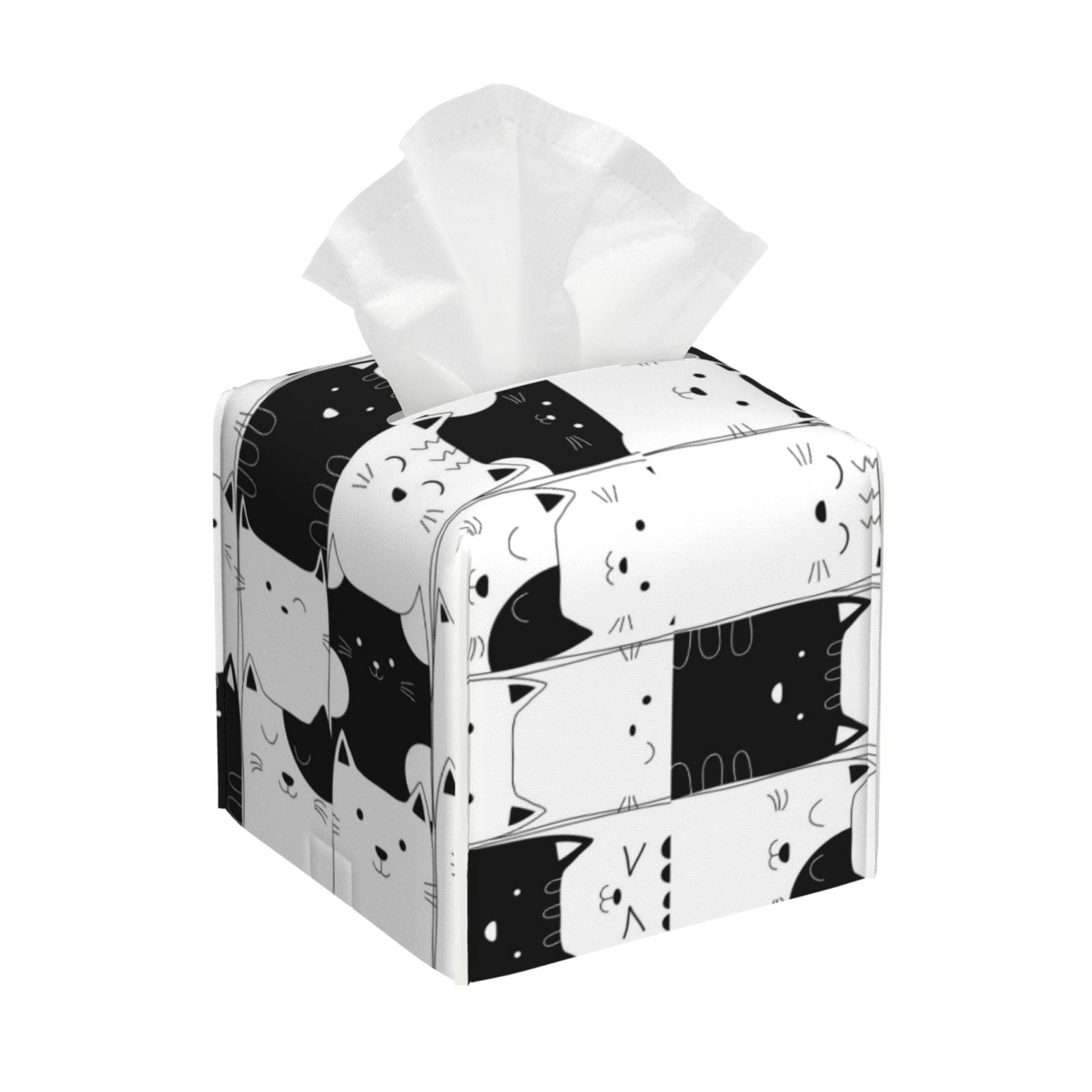 Naloa Doodle Cute Cat Tissue Box CoverLeather Tissue Holder Square ...