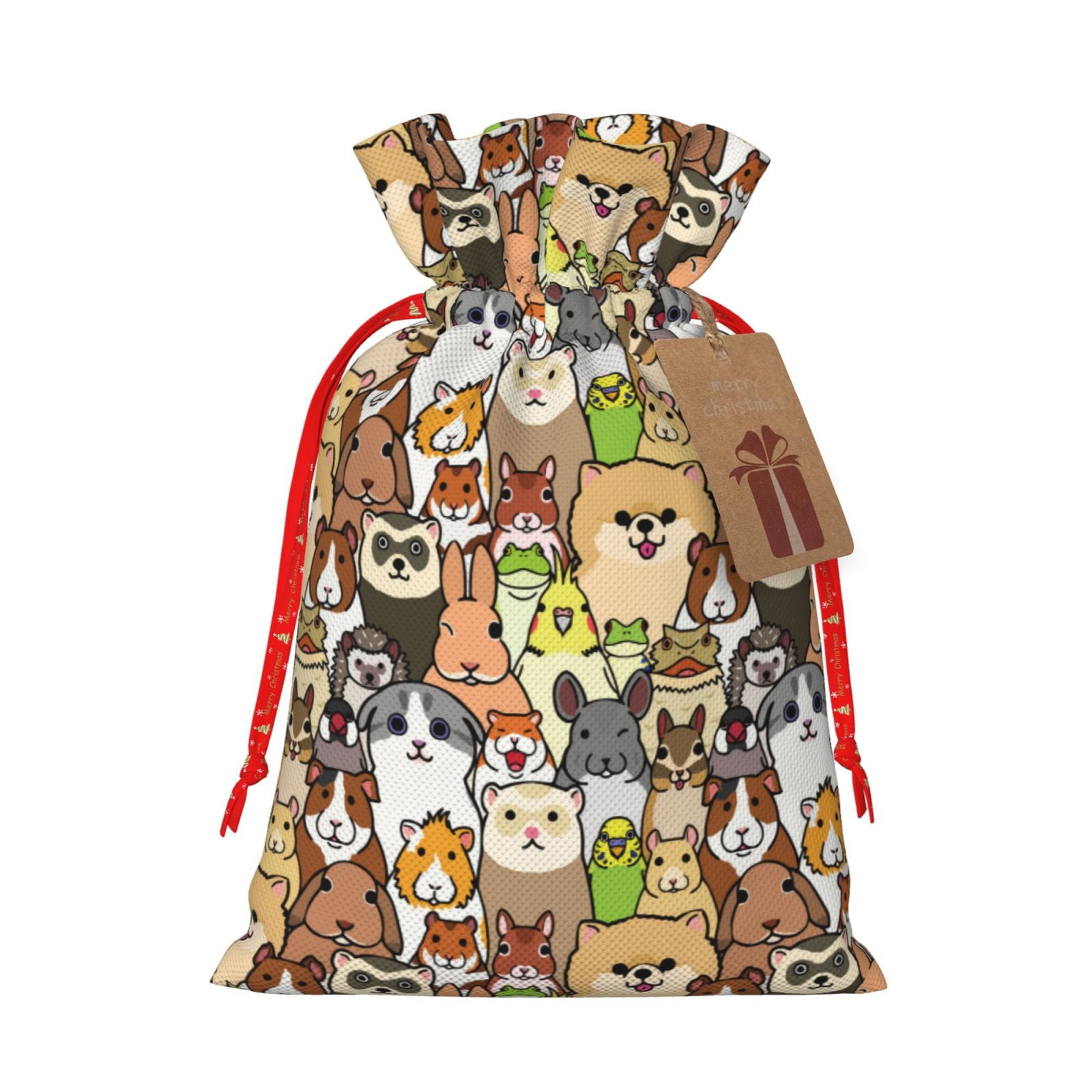 Naloa Doodle Pet Animals Face Drawstring Christmas Bags, 3D Xmas Gift ...