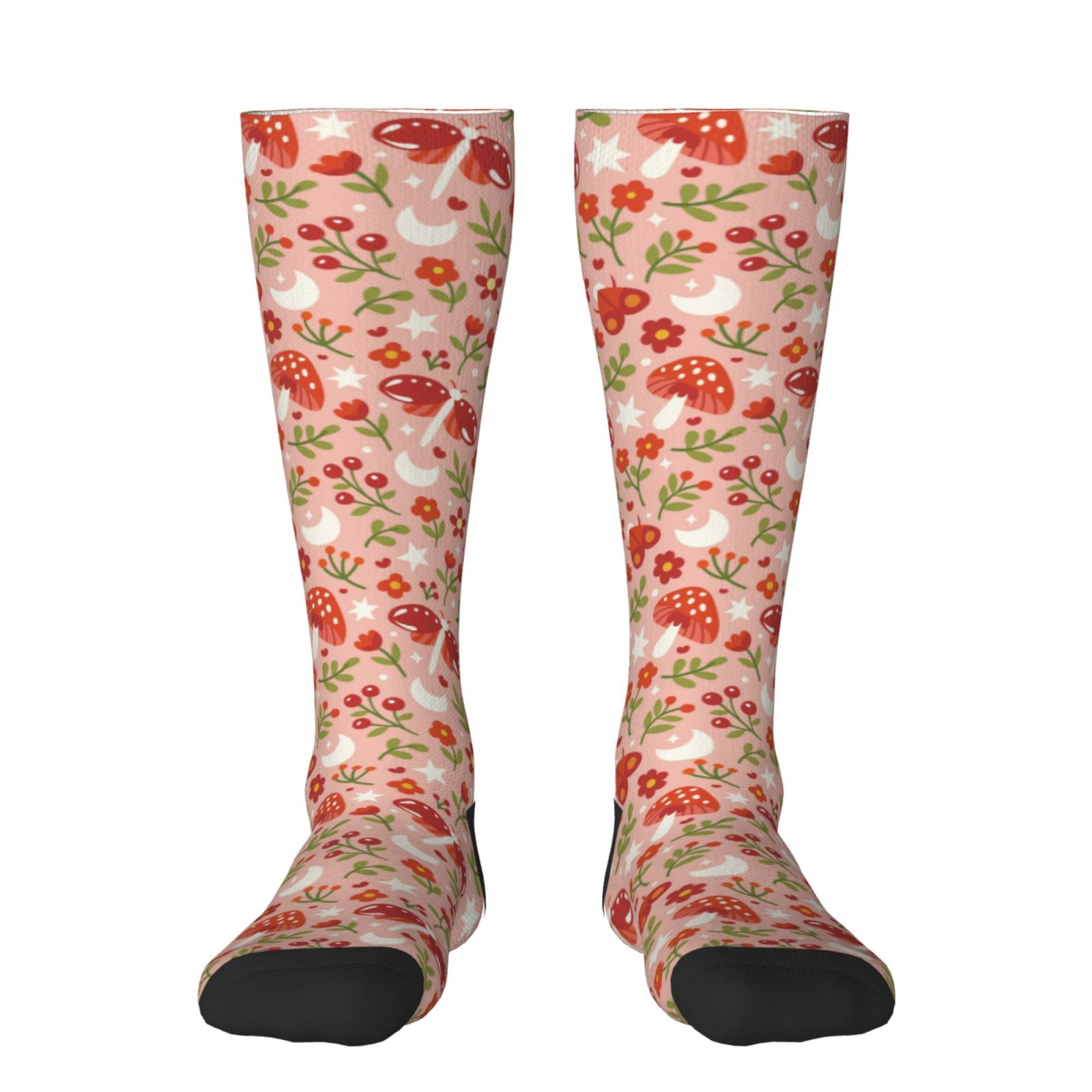 Naloa Dragonfly Mushroom Thigh High Socks Extra Long Stretchy Sock ...