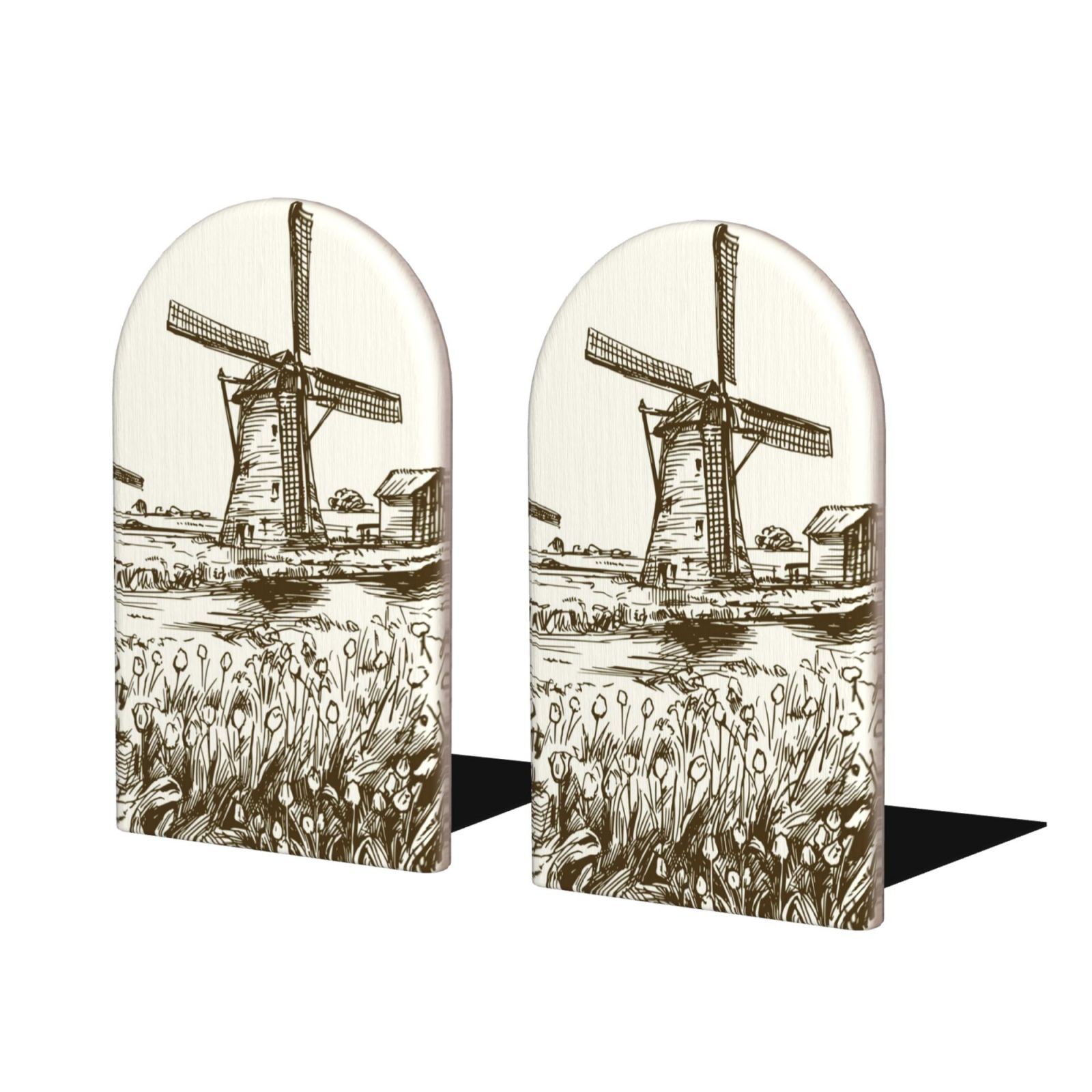 Naloa Dutch Windmill Wood Non-Skid Bookend for Shelves,Book Ends for ...