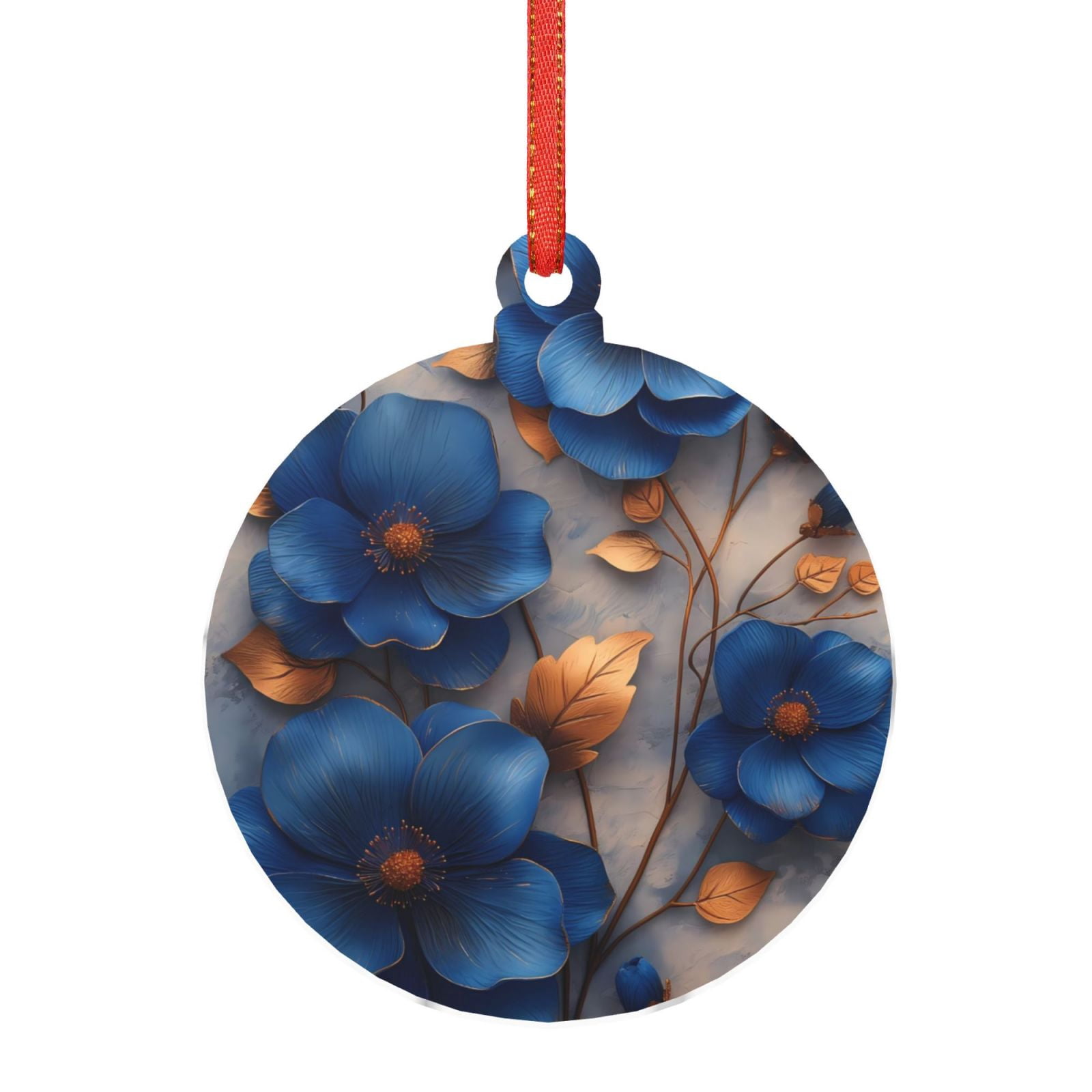 Naloa Elegant Blue Gold Blooms Acrylic Santa Tree Decorations Christmas ...