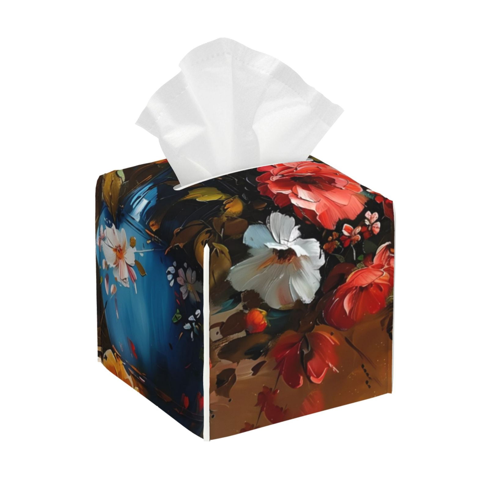 Naloa Elegant Floral Vase Painting Tissue Box Cover Leather Tissue ...