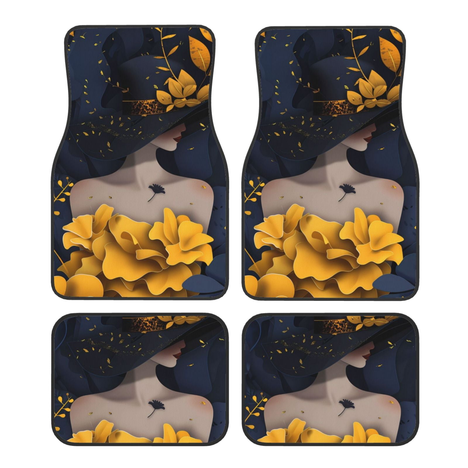 Naloa Elegant Lady With Hat Car Foot Mat Set of 4 Pieces - Universal ...