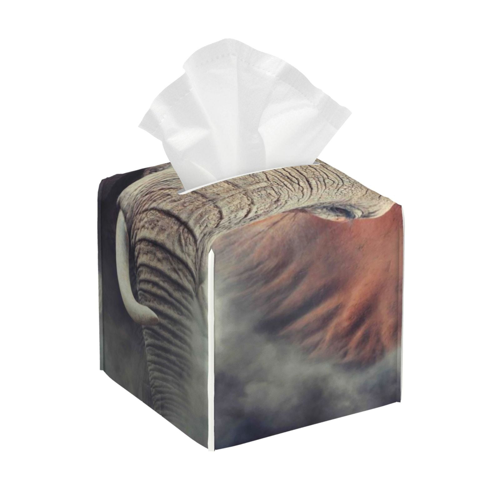 Naloa Elephant in Smoke Tissue Box CoverLeather Tissue Holder Square ...