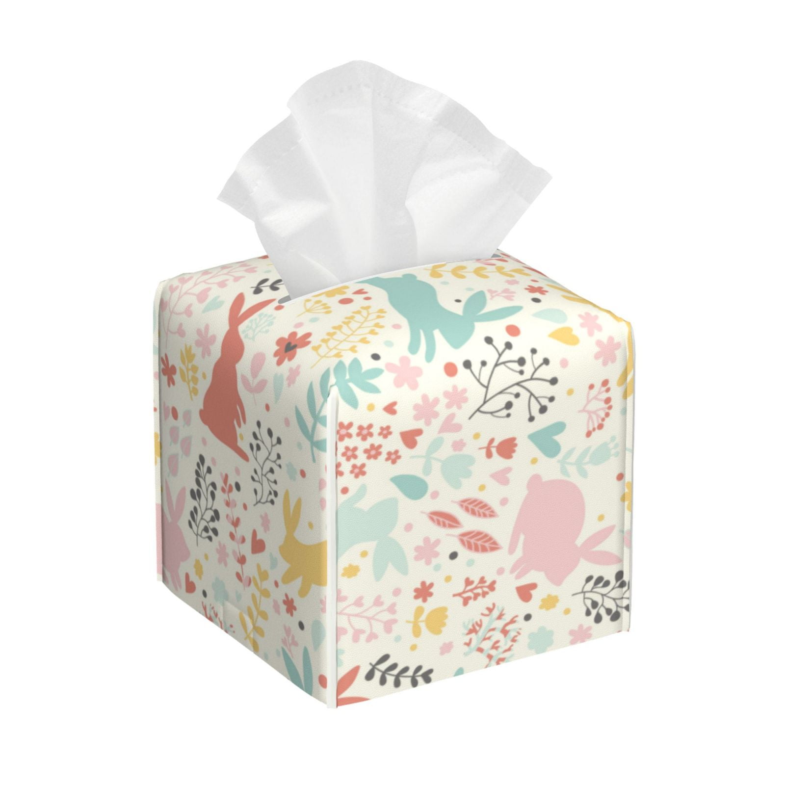 Naloa Fall Rabbit Tissue Box CoverLeather Tissue Holder Square Facial ...