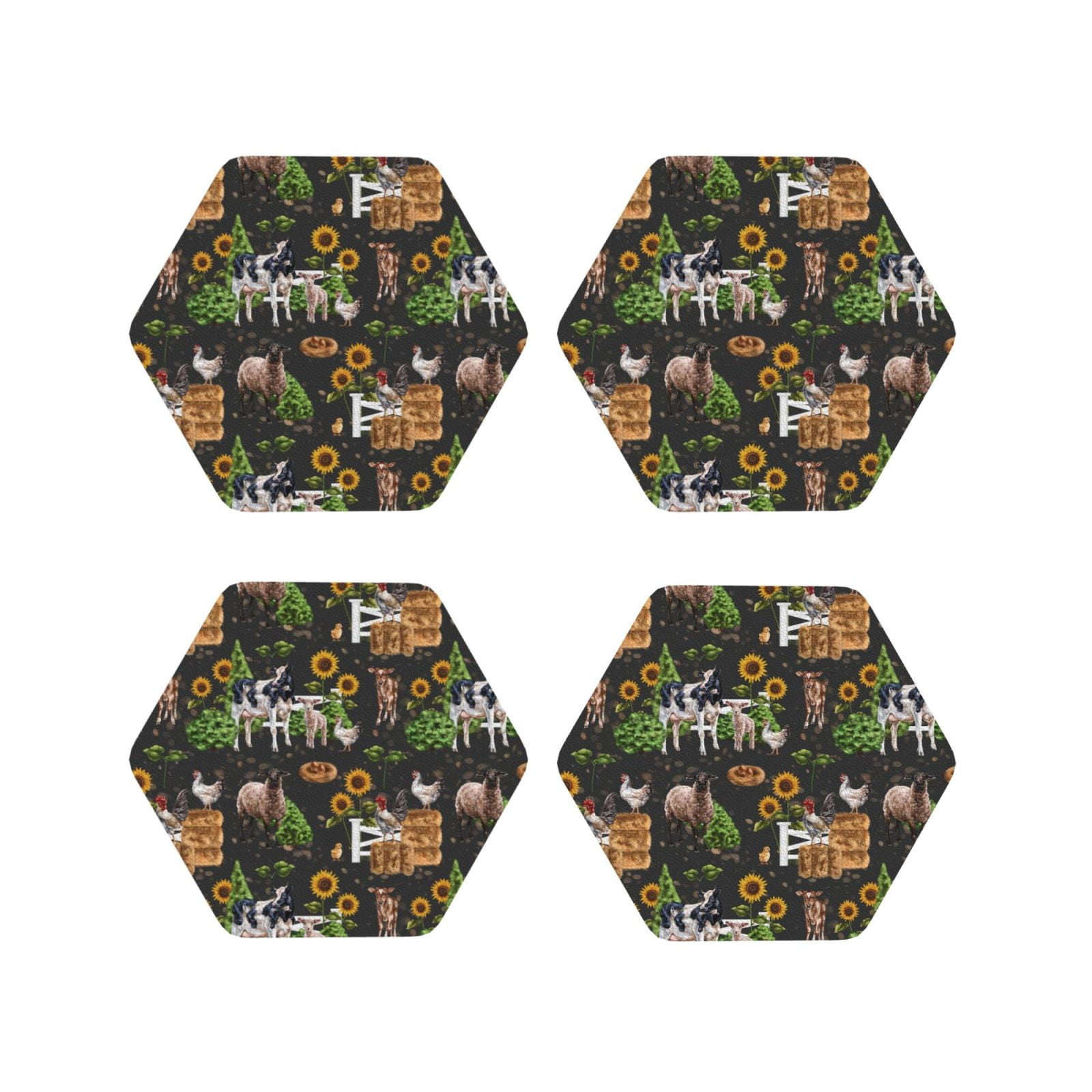 Naloa Farm Animals 2 Leather Coasters for Drinks, Durable Drink ...