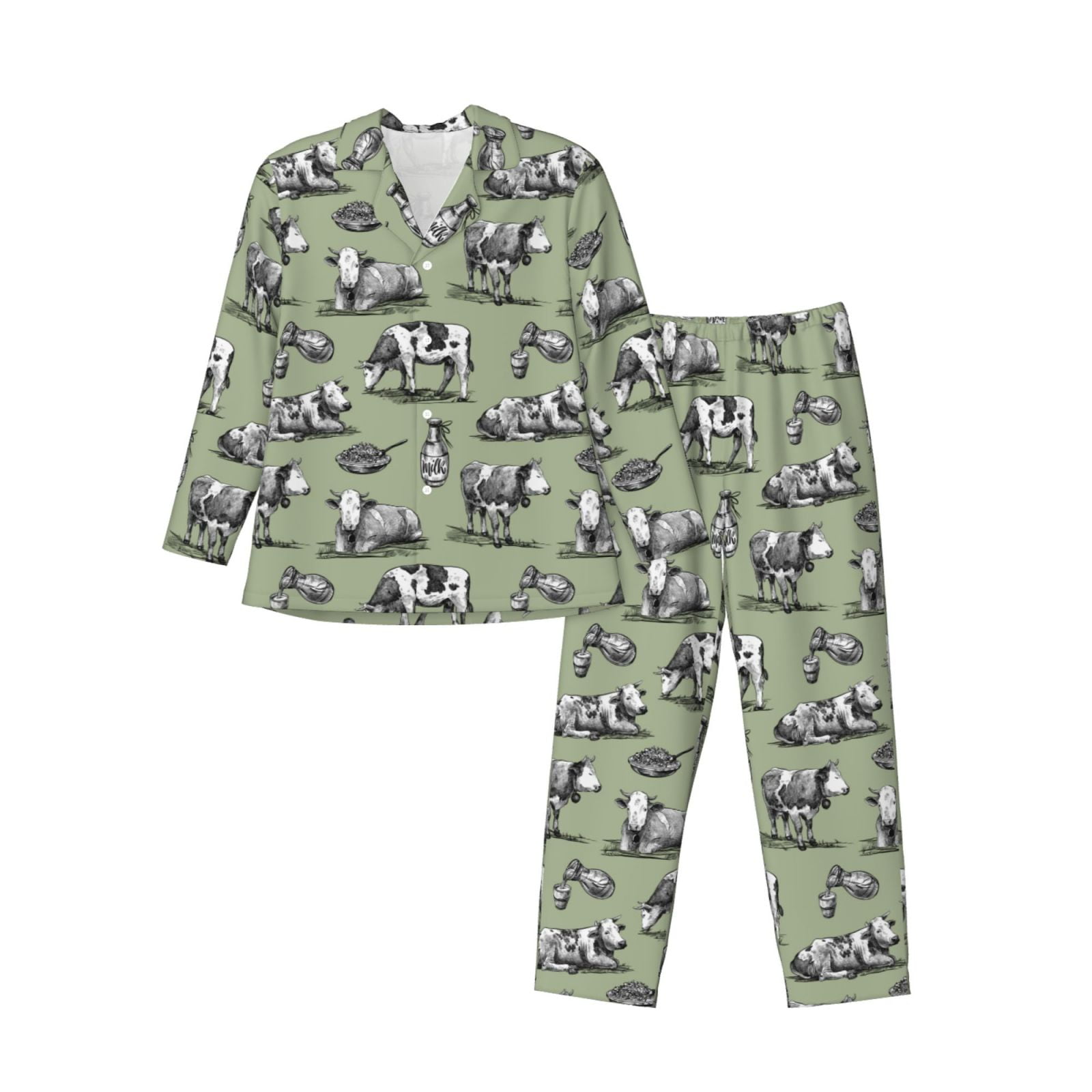 Naloa Farm Cows Men’s Pajamas Set - Long Sleeve Button Down Sleep Shirt ...