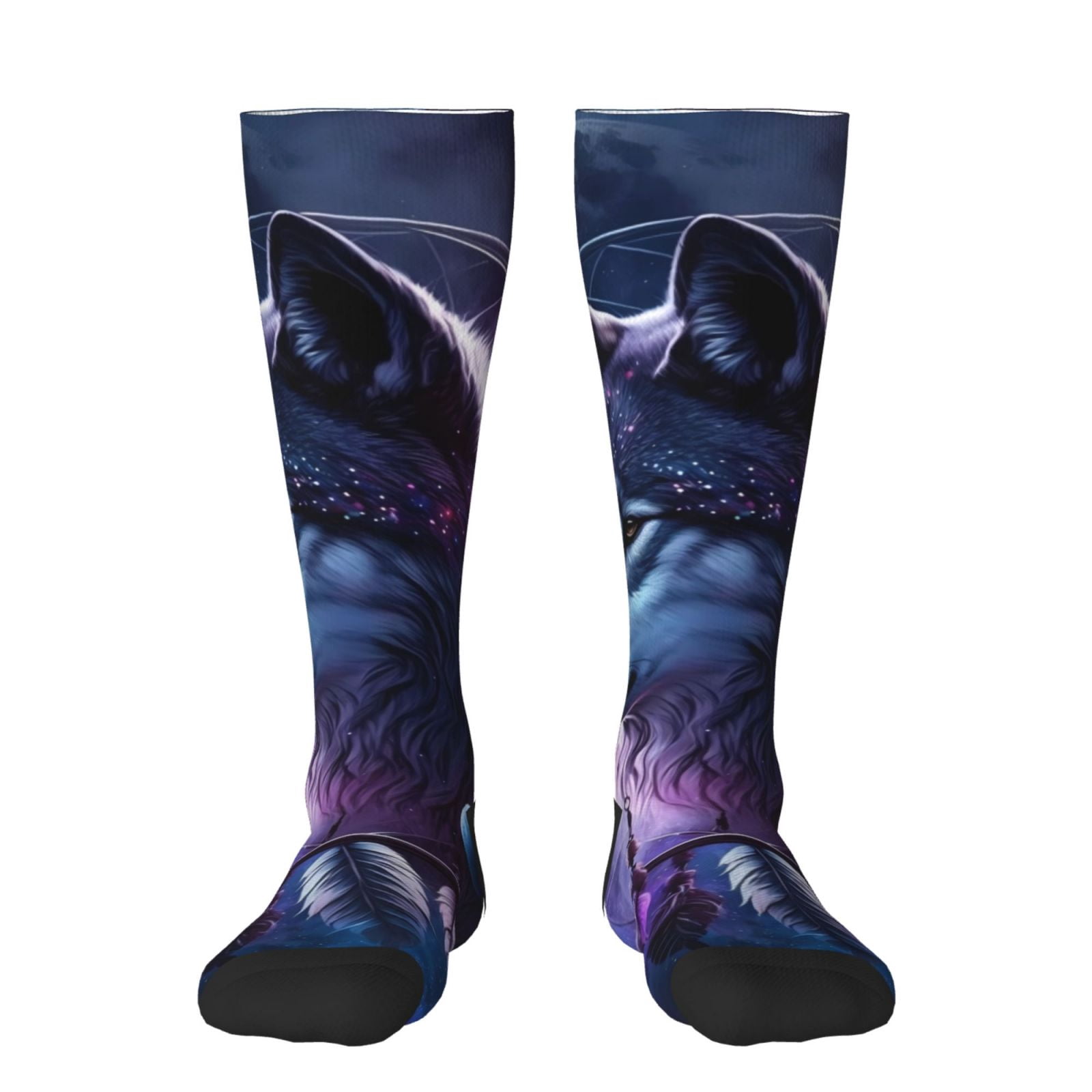 Naloa Feathered Wolf Thigh High Socks Extra Long Stretchy Sock Women ...