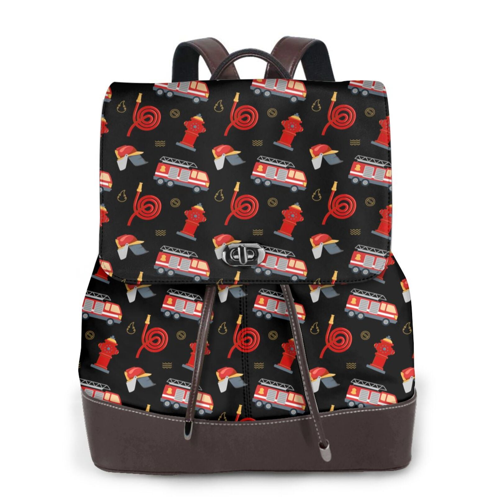 Naloa Fire Fighting Print Leather Backpack Purse for Women and Ladies ...