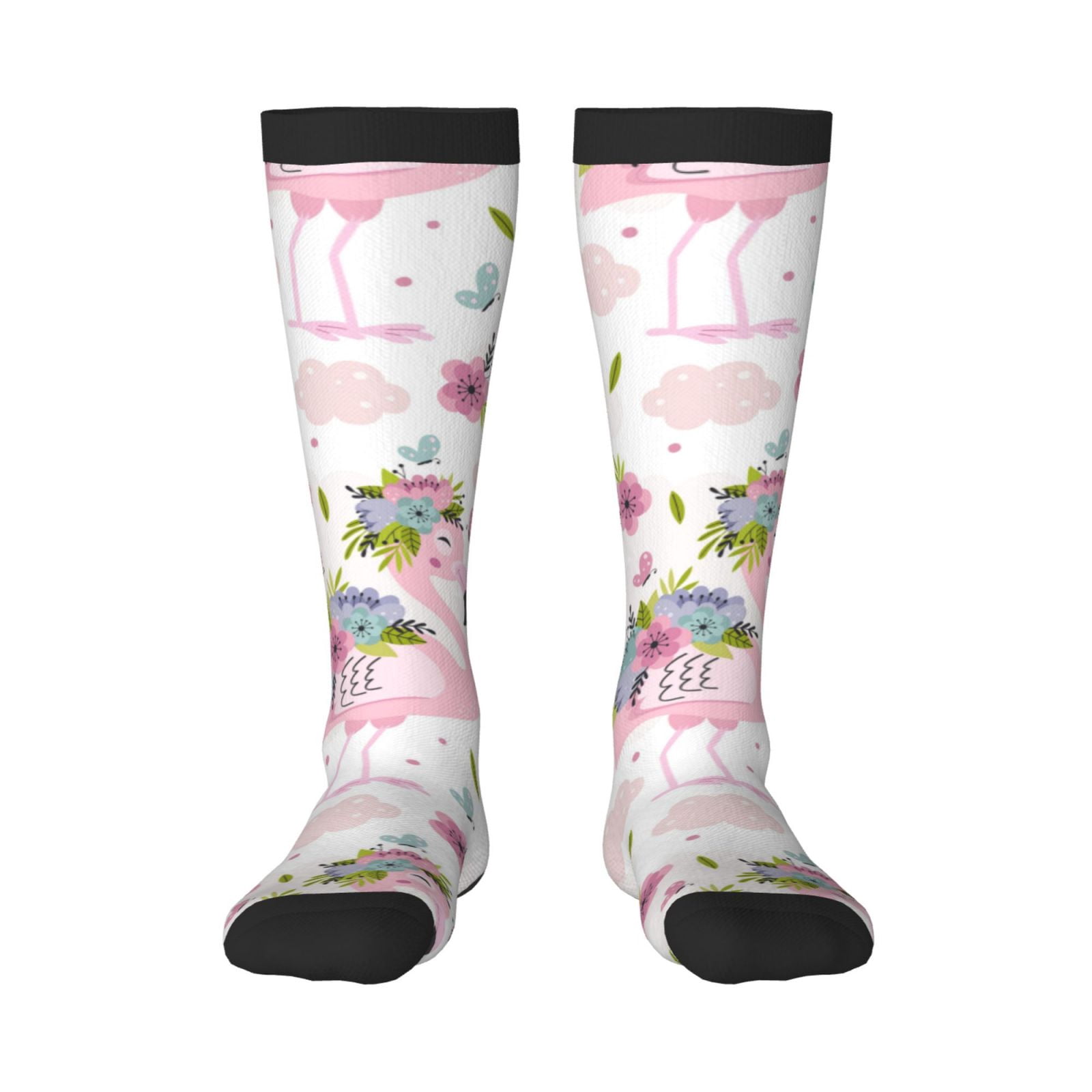 Naloa Flamingo And Flowers Thigh High Socks Extra Long Stretchy Sock ...