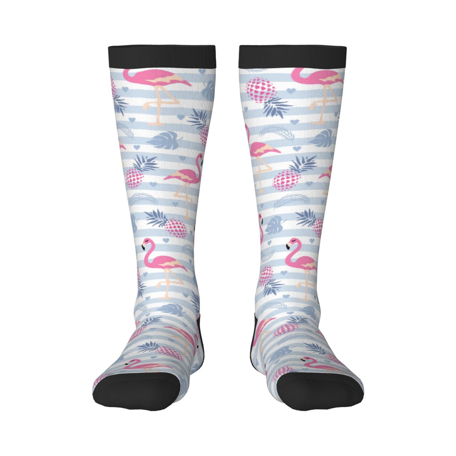 Naloa Flamingo and Pineapple Thigh High Socks Extra Long Stretchy Sock ...
