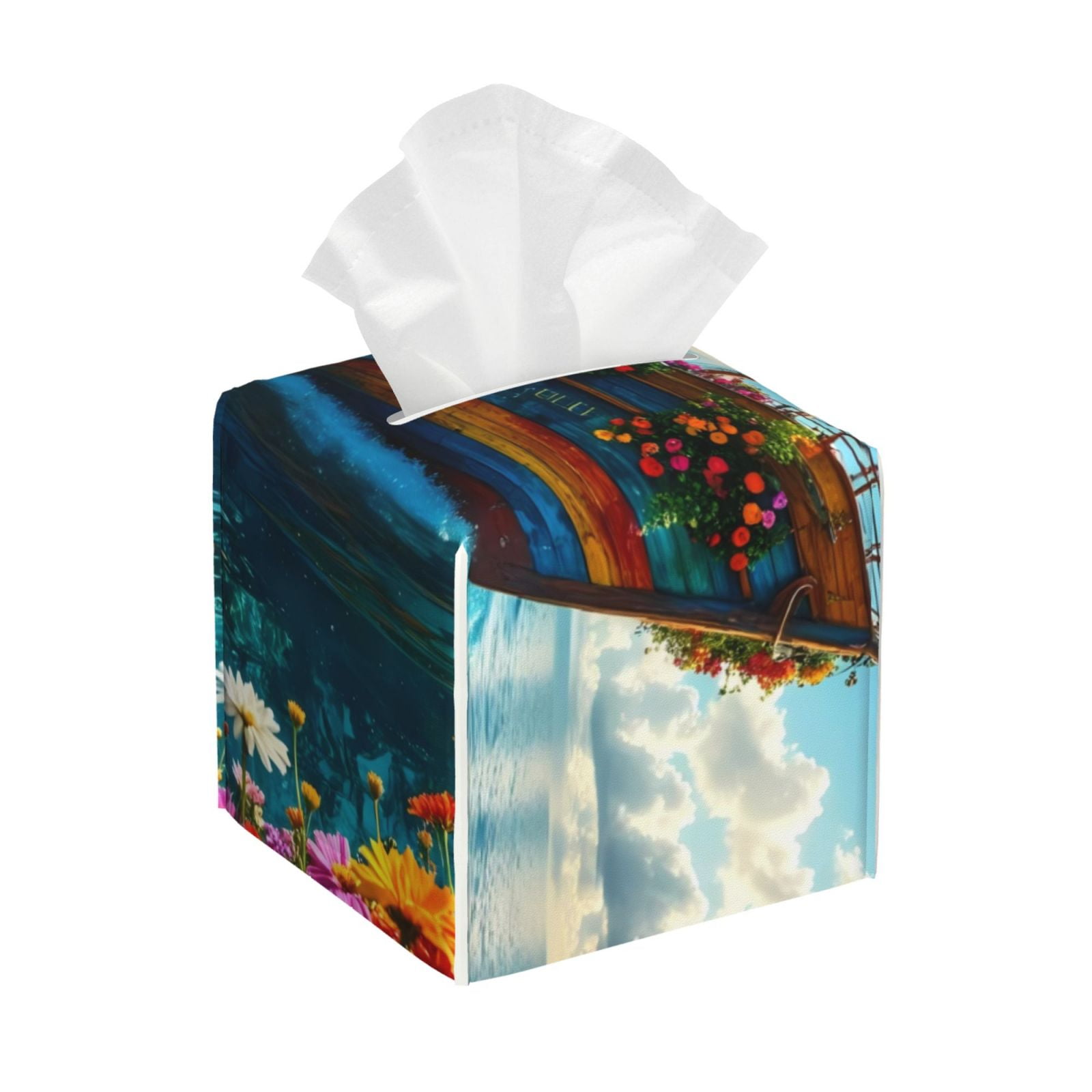 Naloa Floral Ship On Ocean Tissue Box Cover Leather Tissue Holder ...