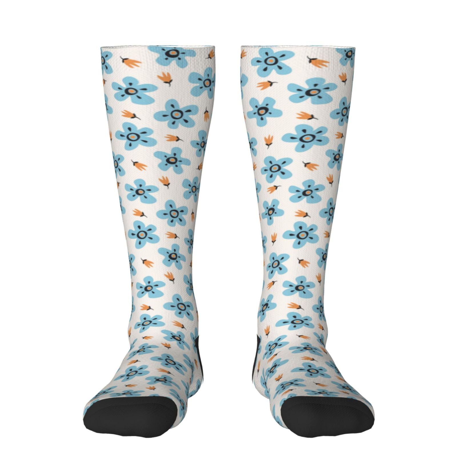 Naloa Flower Leaves Thigh High Socks Extra Long Stretchy Sock Women ...
