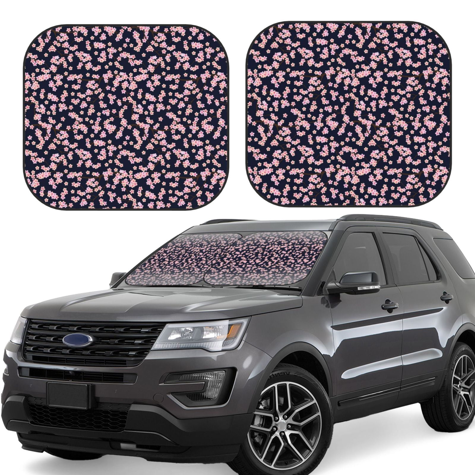 Naloa Flower Print 2-Piece Windshield Sunshade,Foldable Car Front ...
