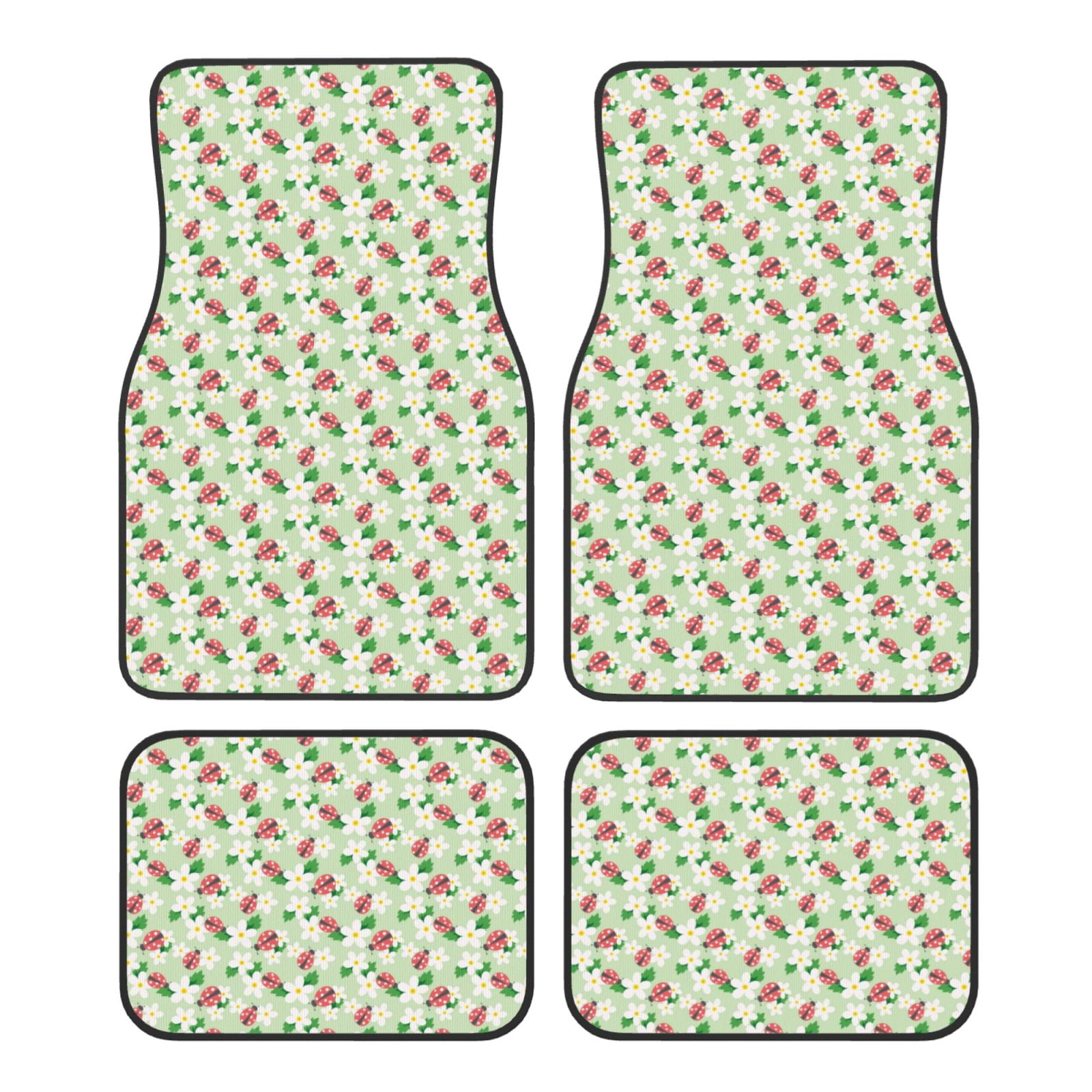 Naloa Flower With Ladybug Car Foot Mat Set of 4 Pieces - Universal ...